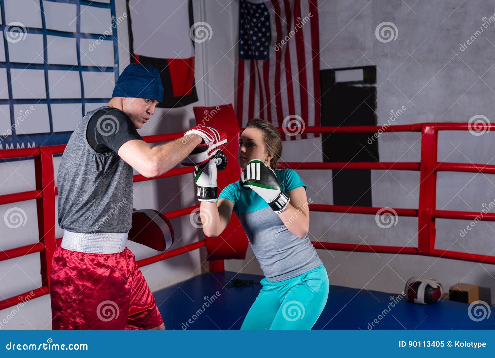 Athletic Female Doing Kickboxing Training with Her Coach Stock Image ...