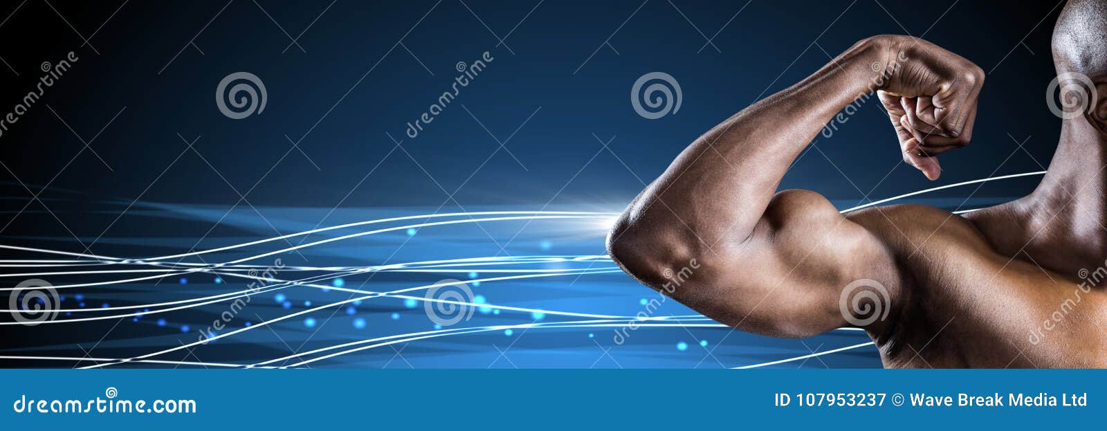 Athletic Fit Strong Man Flexing Muscle with Blue Curves Stock Image ...