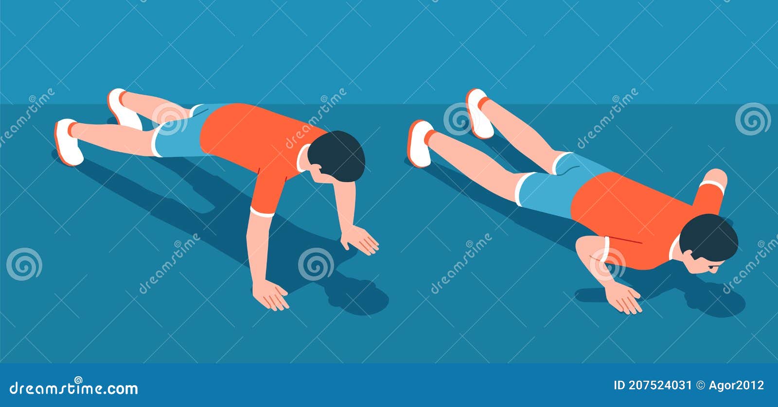 Athletic Floor Push-up Workout. Man Pushing Up from the Floor Stock ...