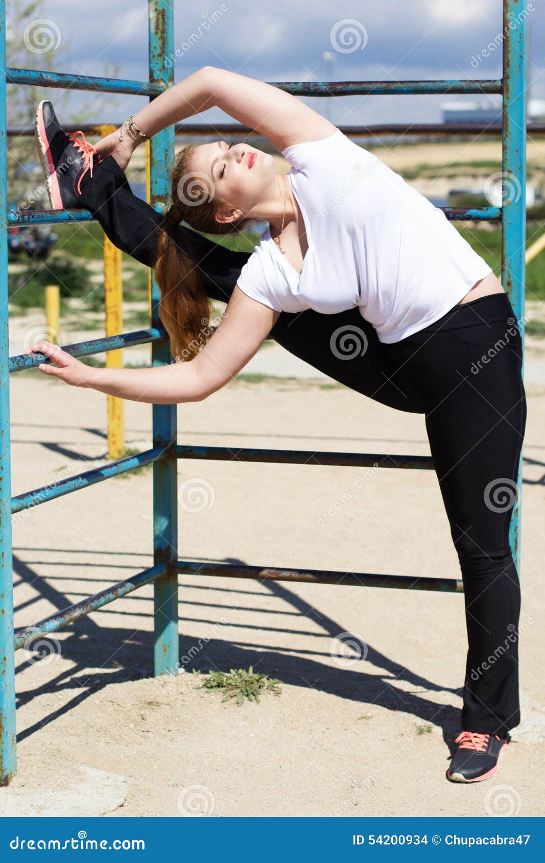 Athletic Girl Doing Stretching Exercise Stock Photo - Image of ...