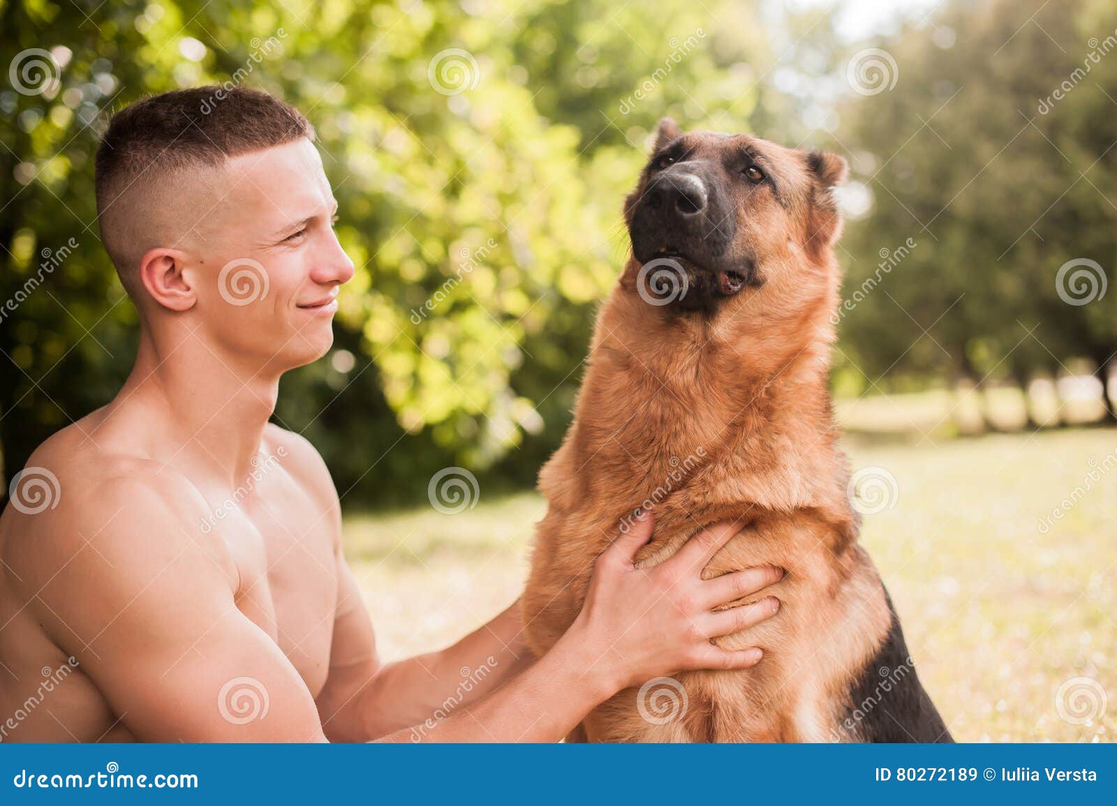 Athletic Guy with a German Shepherd Stock Image - Image of athletic ...