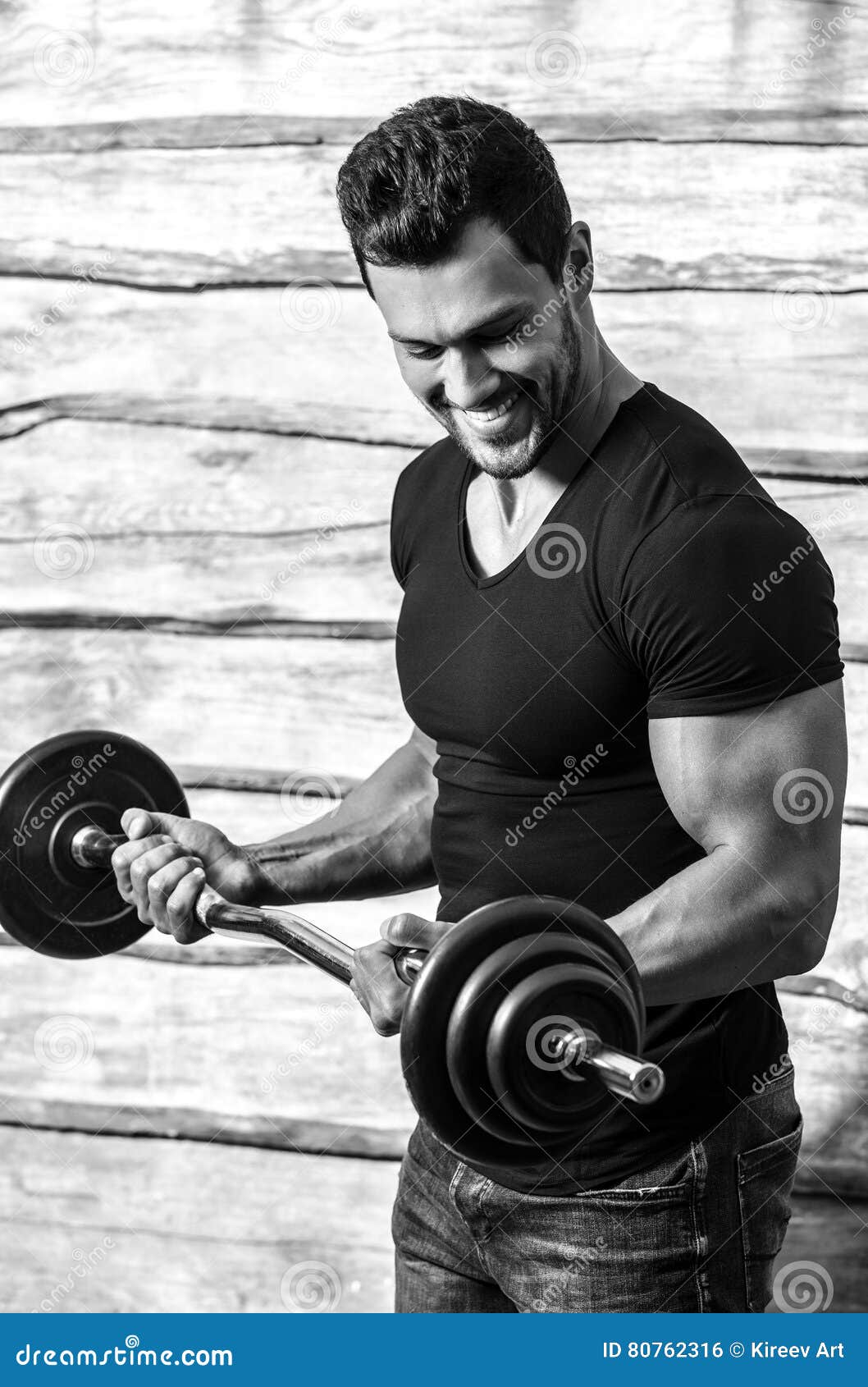 Athletic Handsome Man Trains Outdoor Stock Photo - Image of black ...
