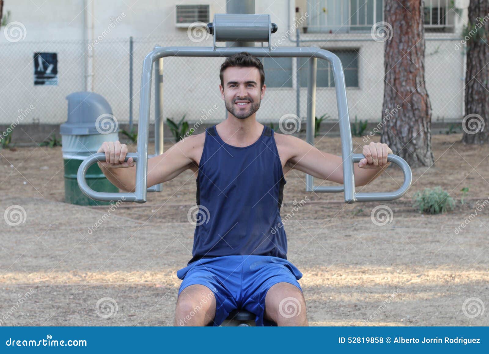 Athletic Lean Man Executes Exercise in Outside Sport Gym Stock Photo ...