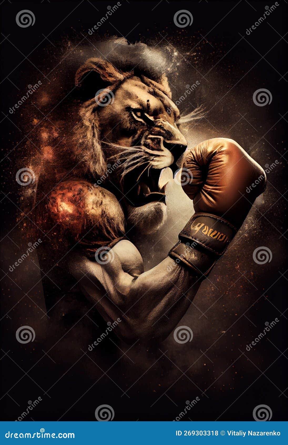 Athletic Lion in Boxing Gloves. AI Generated. Stock Illustration ...