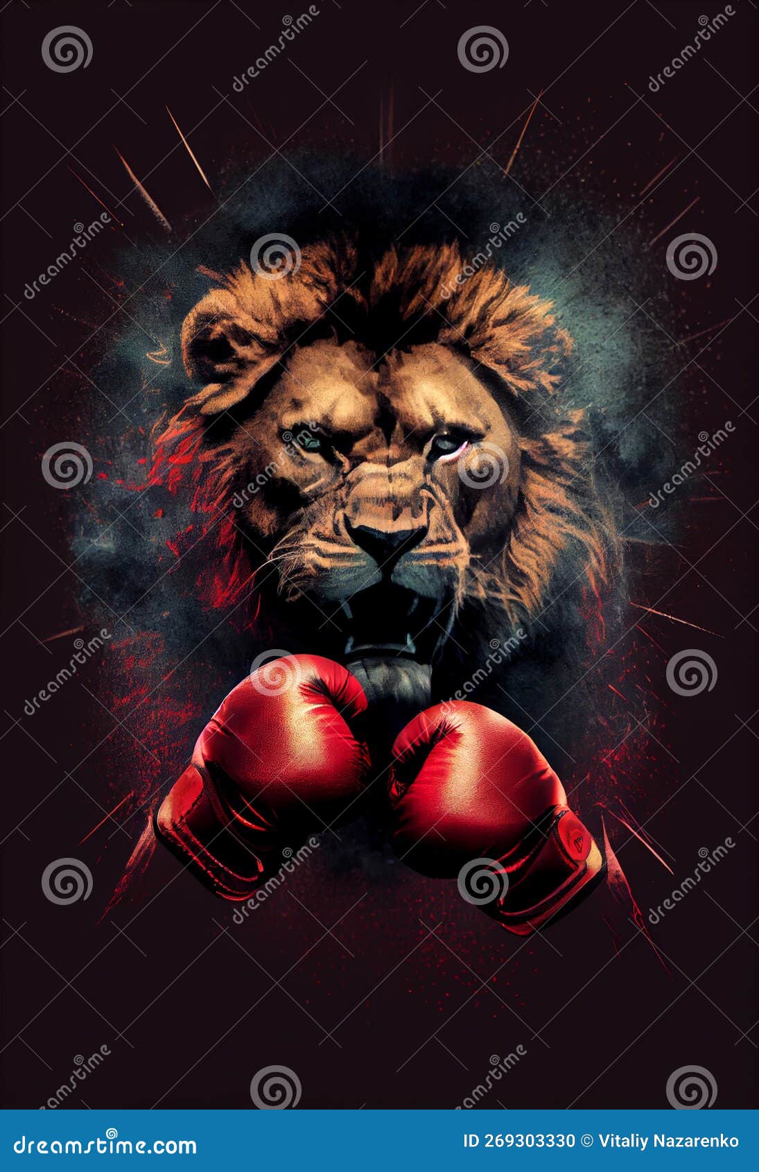 Athletic Lion in Boxing Gloves. AI Generated. Stock Illustration ...