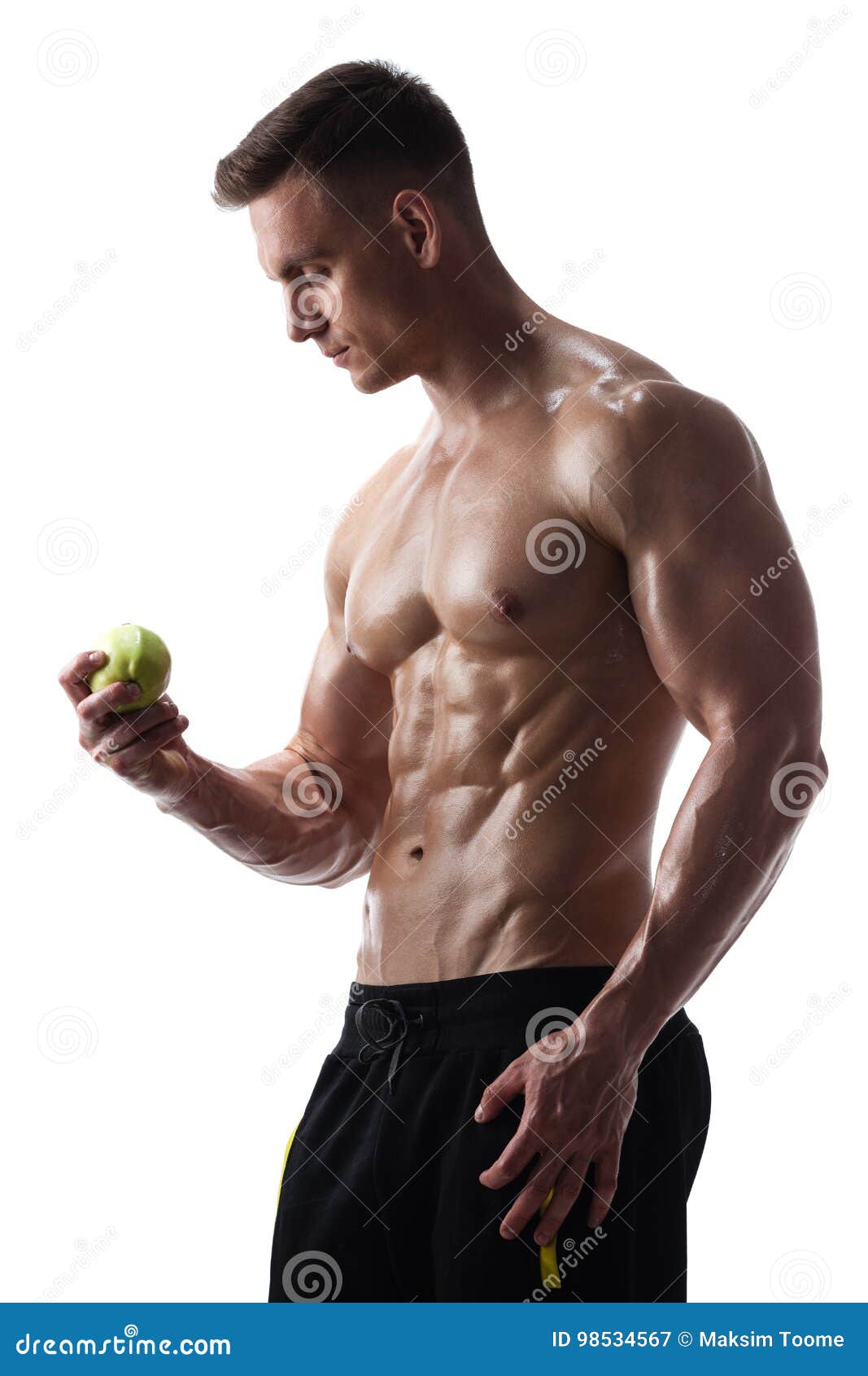 Athletic Male With Apple Stock Image Image Of Active 98534567