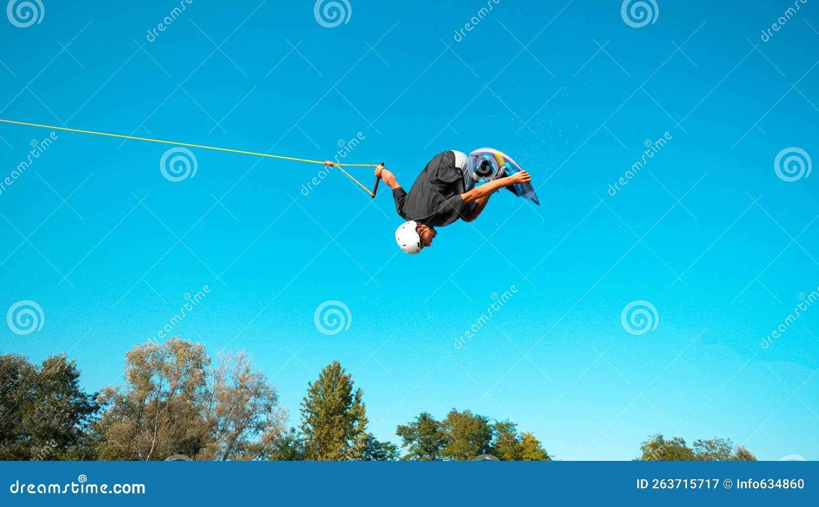 Athletic Man Does a Cool Spinning Backflip while Wakesurfing at the ...