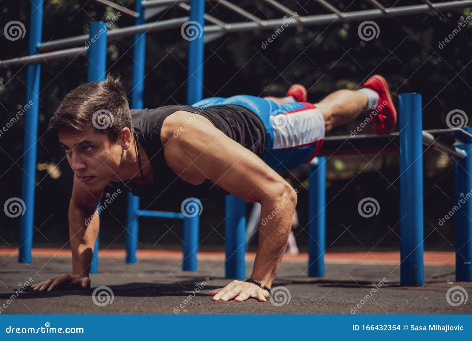 Athletic Man Doing Push Ups Outdoors Stock Photo - Image of outdoor ...