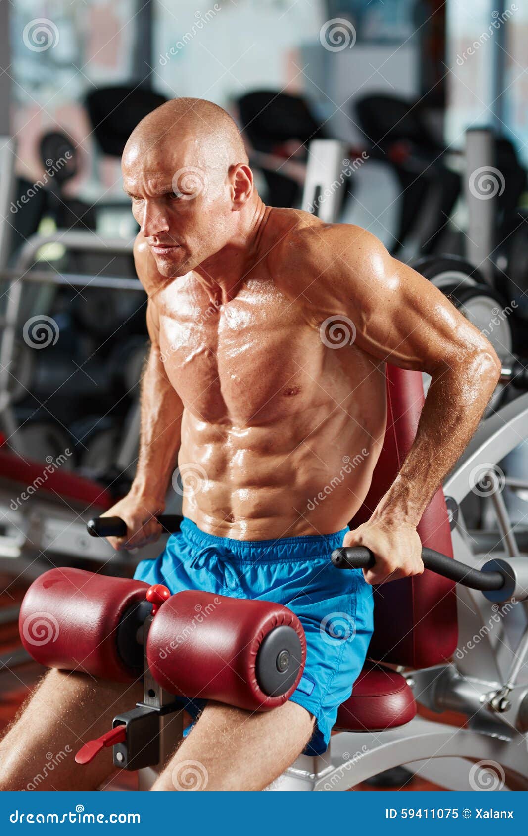 Athletic Man Doing Triceps Workout Stock Image - Image of lifting ...
