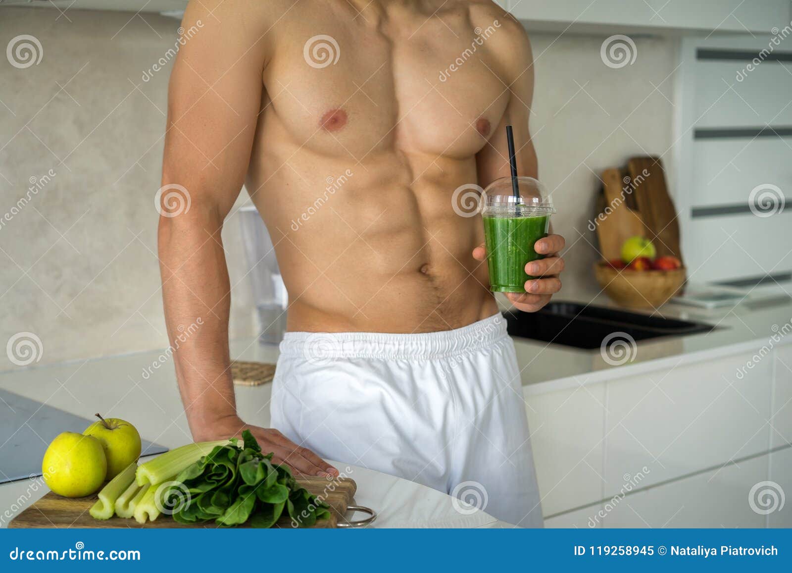 Athletic Man Holding a Green Smoothie Stock Image - Image of people ...