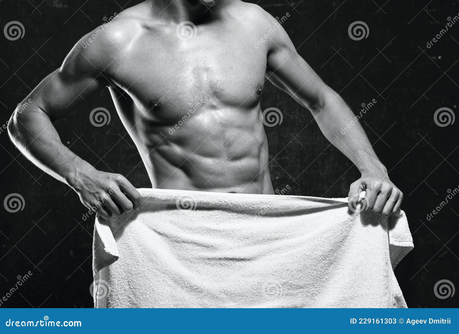 Athletic Man Inflated Torso Workout Exercise Posing Muscles Stock Image ...