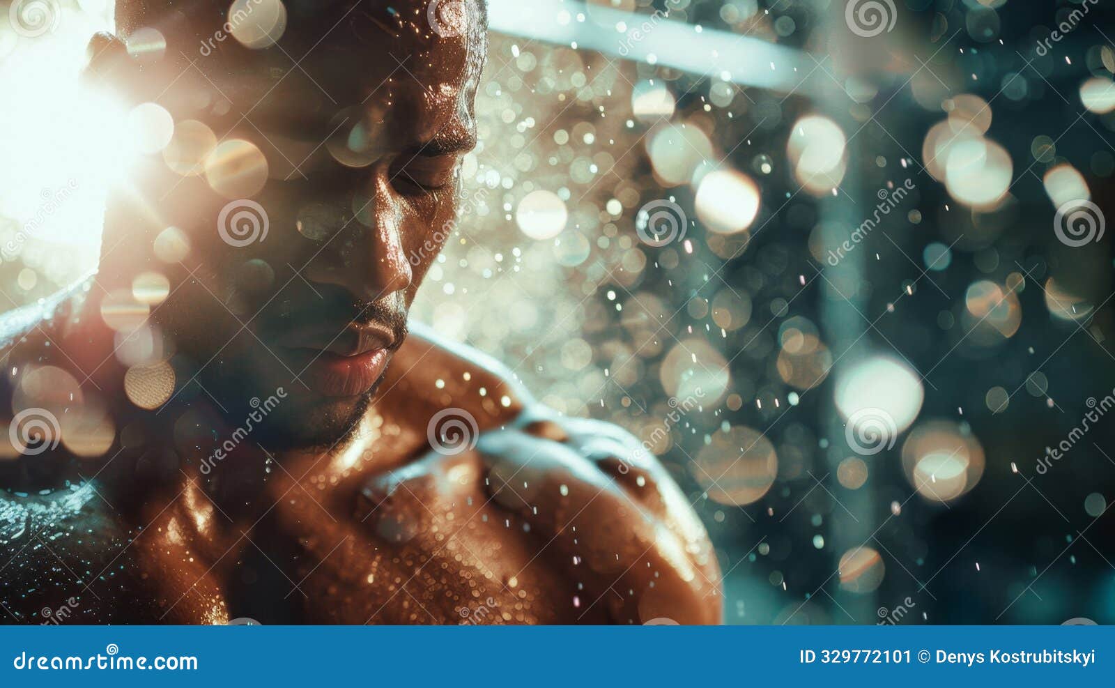 Determination in the Rain: Athletic Man Battling the Elements Stock ...