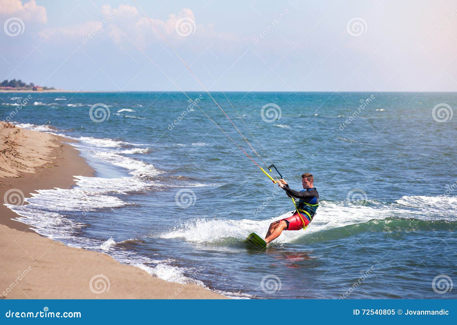 Athletic Man Riding on Kite Surf Board on a Sea Waves Stock Image ...