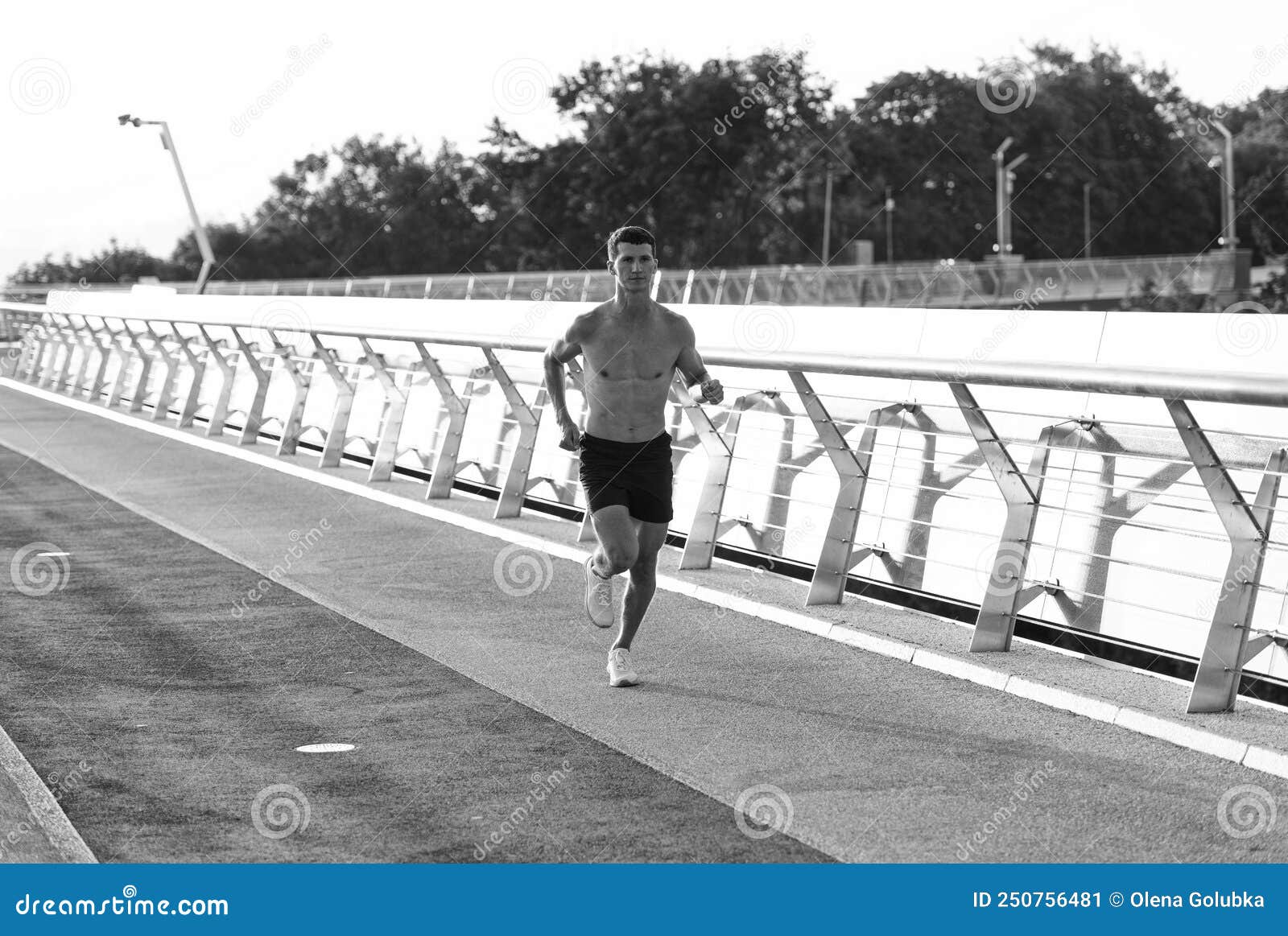 Athletic Man Runner with Muscular Torso Jogging Stock Image - Image of ...