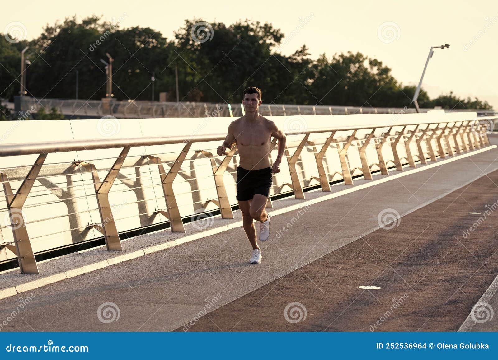 Athletic Man Runner with Muscular Torso Jogging Stock Photo - Image of ...