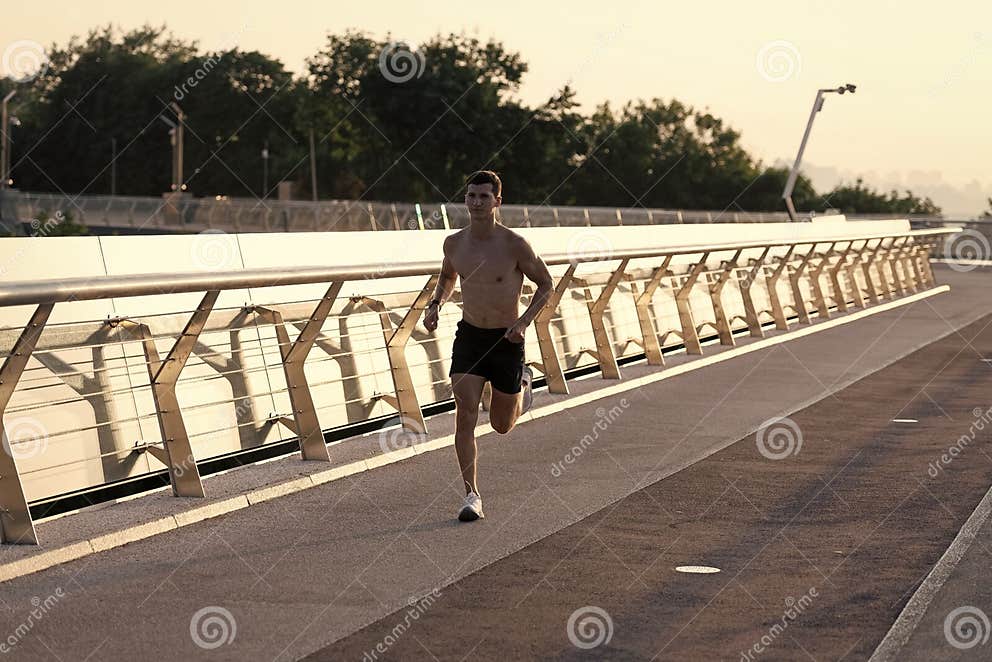 Athletic Man Runner with Muscular Torso Running Stock Image - Image of ...