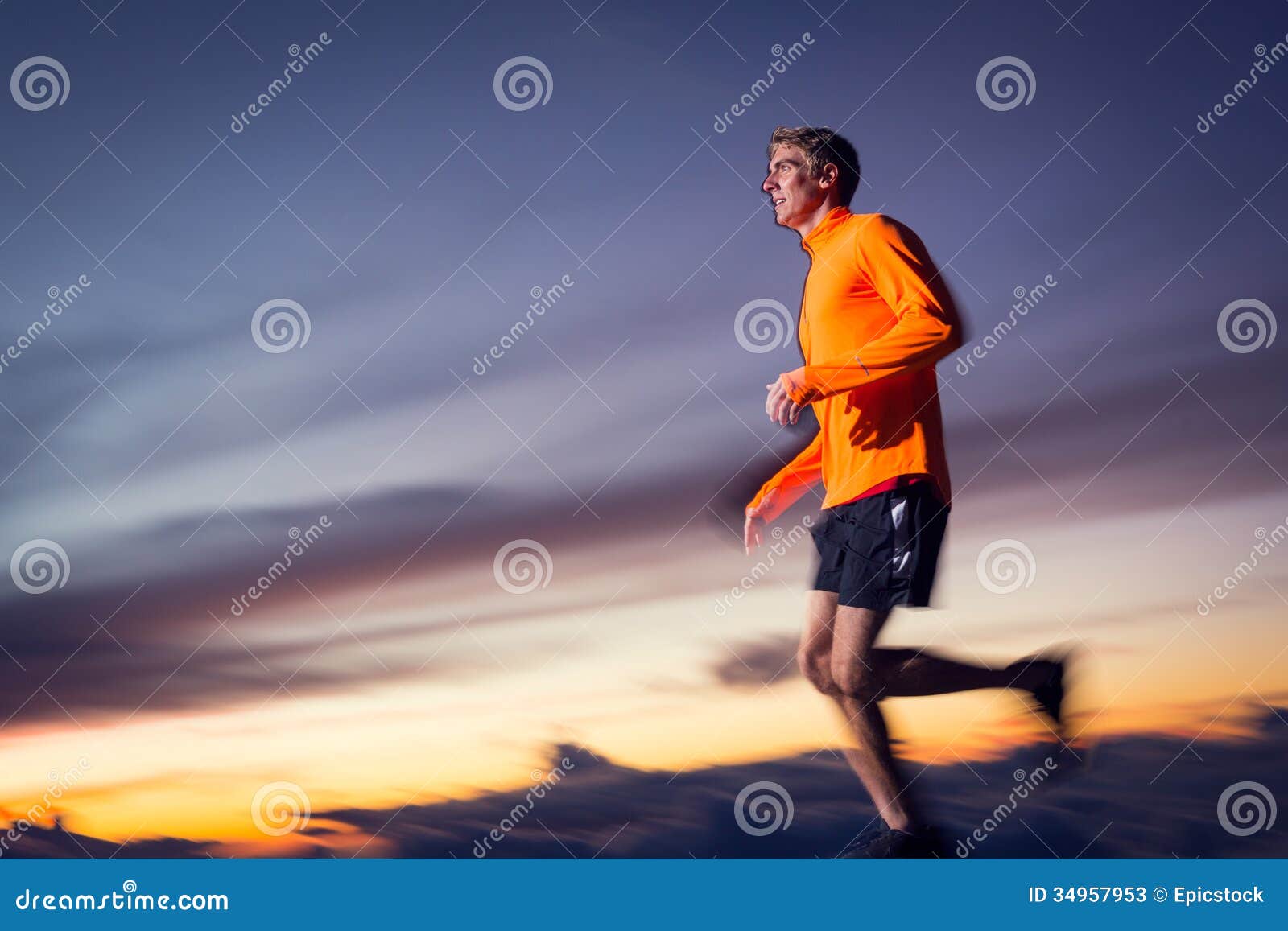 Athletic Man Running at Sunset Stock Image - Image of fitness, outdoor ...