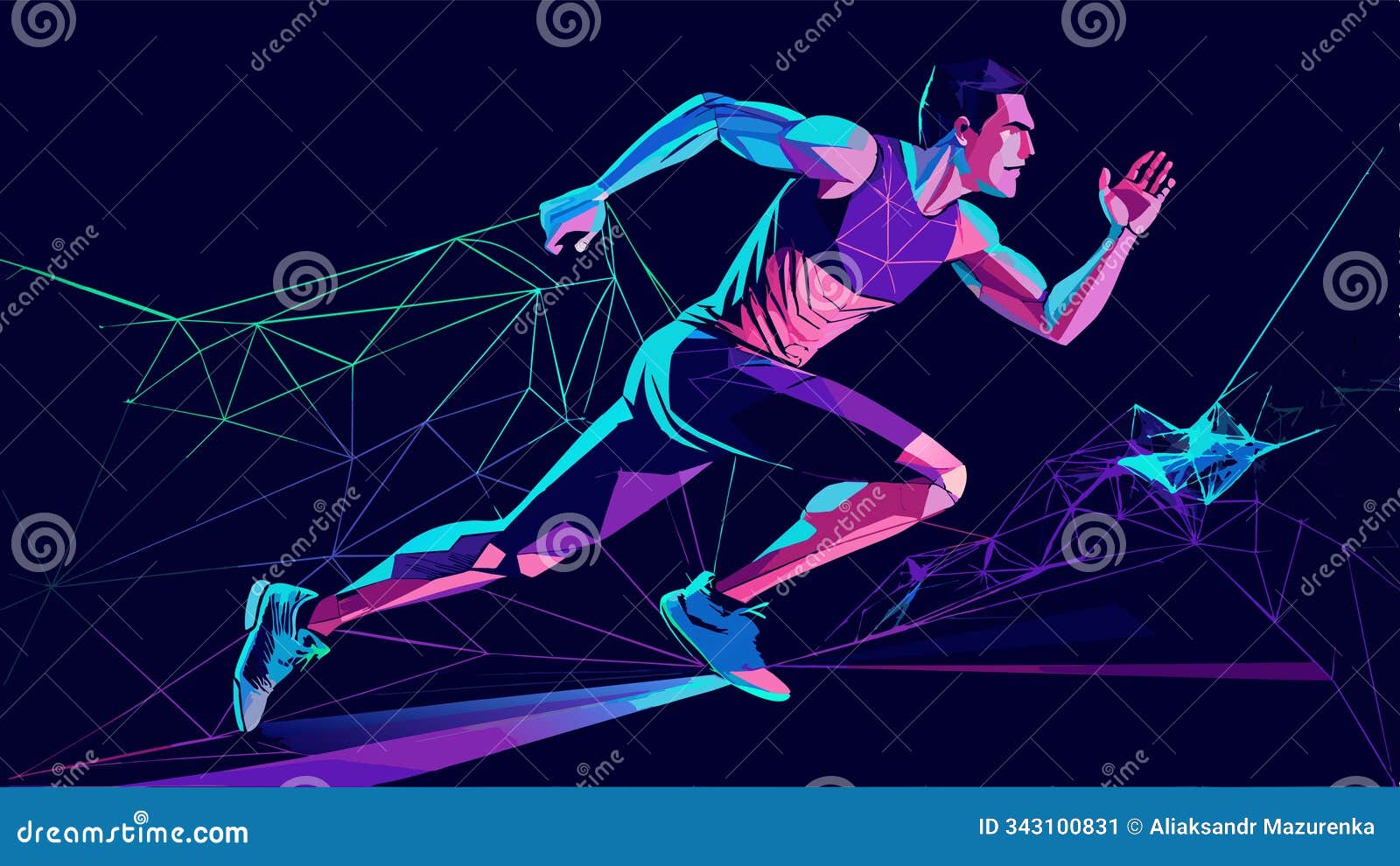 Athletic Man Running. Technology and Sport Concept. Low Poly Wireframe ...
