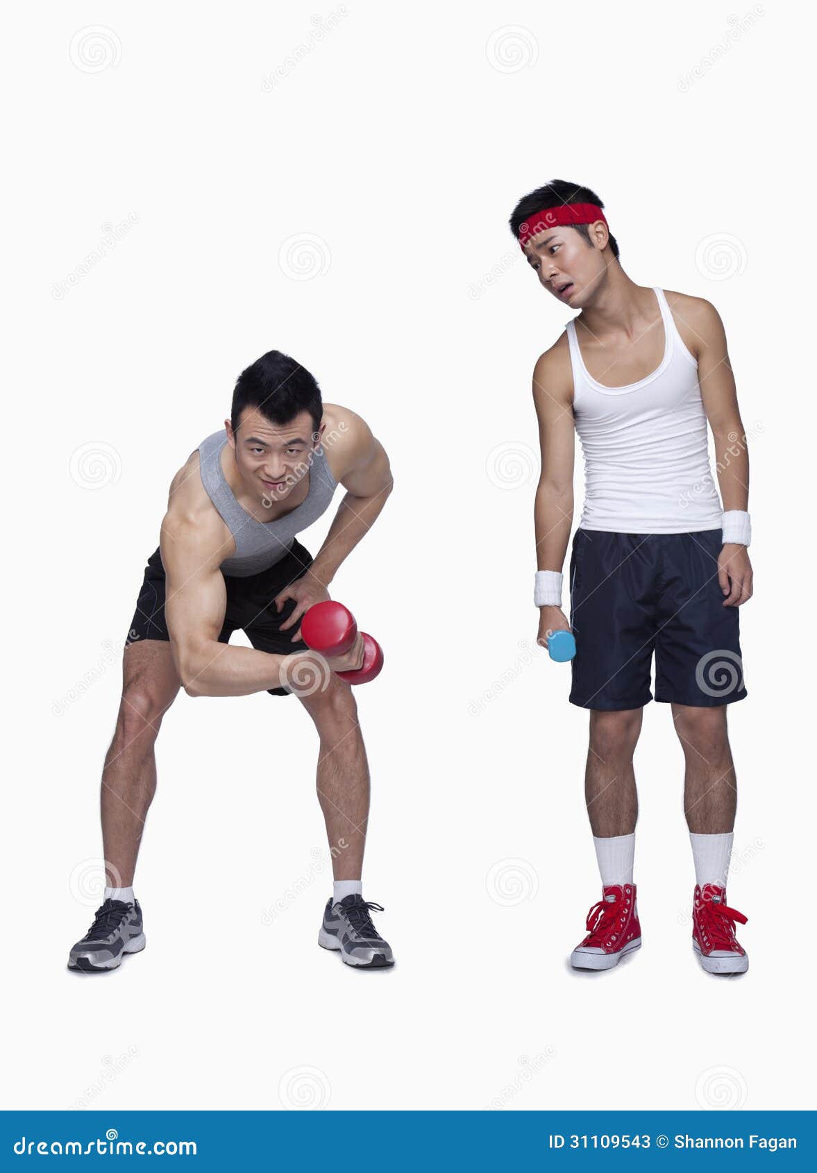 Athletic Man and Workout Beginner Showing Muscles, Opposite, Studio ...