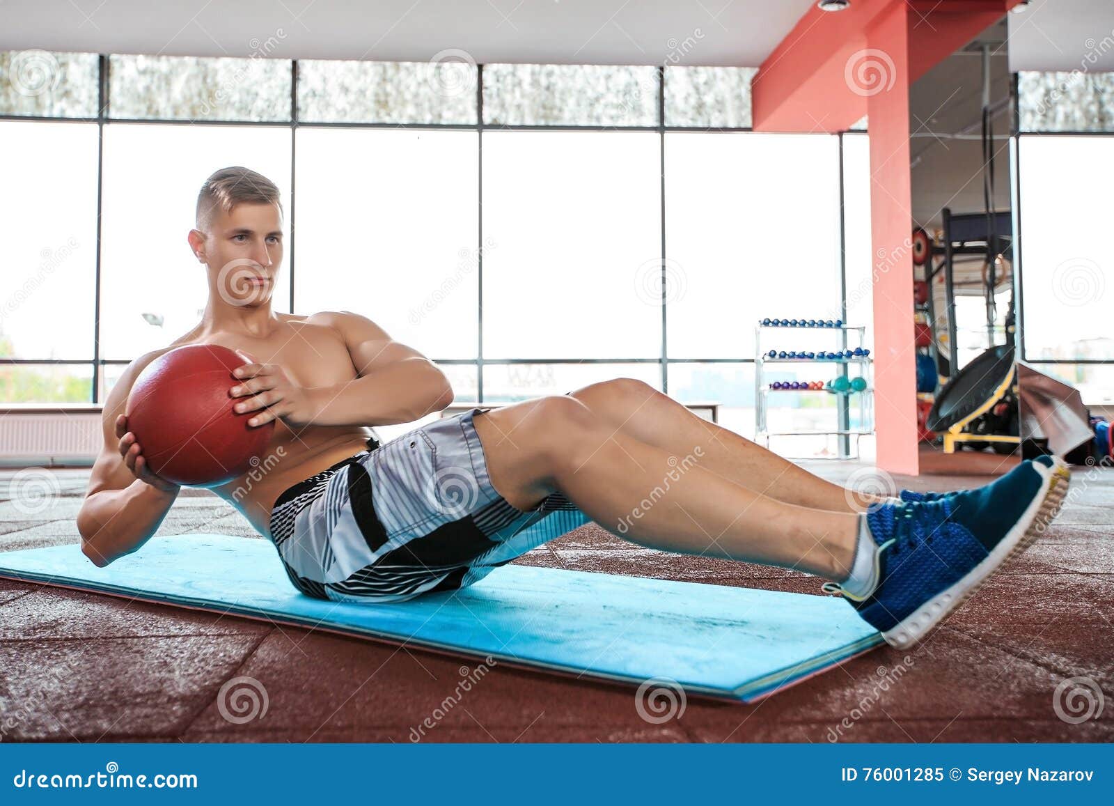 Athletic Muscular Guy Doing Exercise Stock Image - Image of shape ...