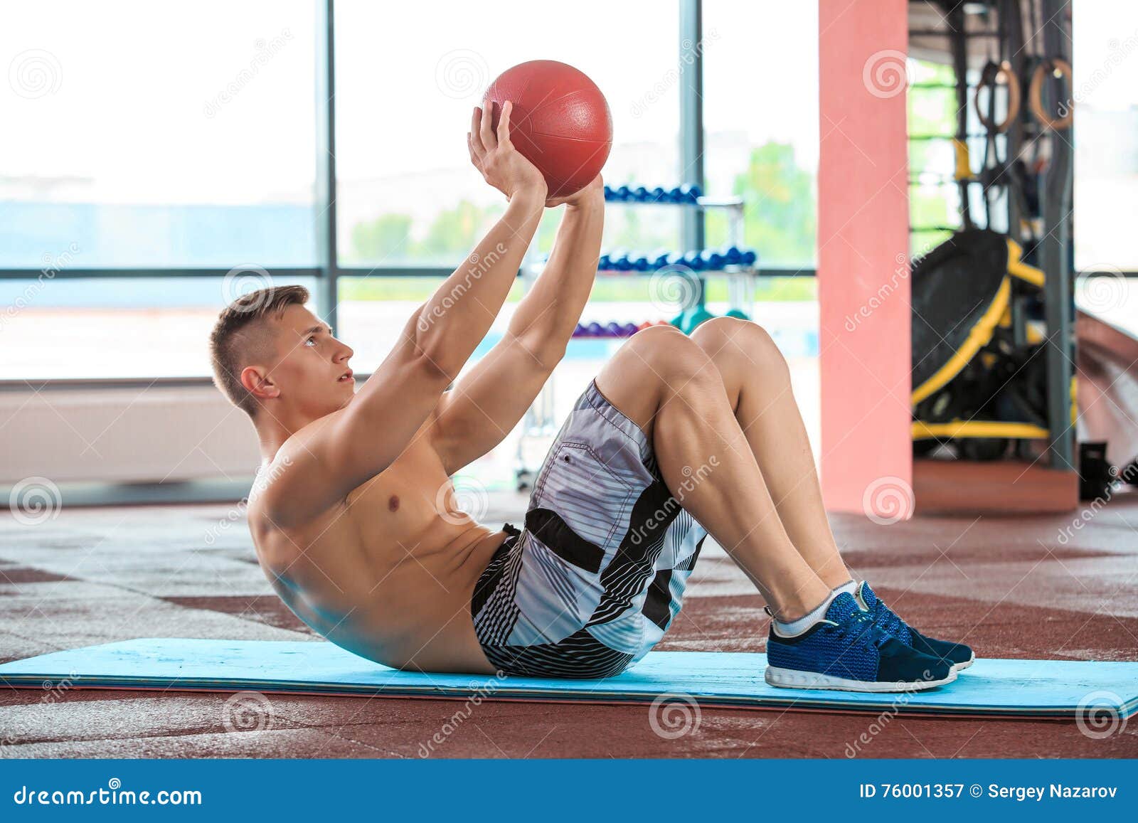 Athletic Muscular Guy Doing Exercise Stock Image - Image of sportive ...