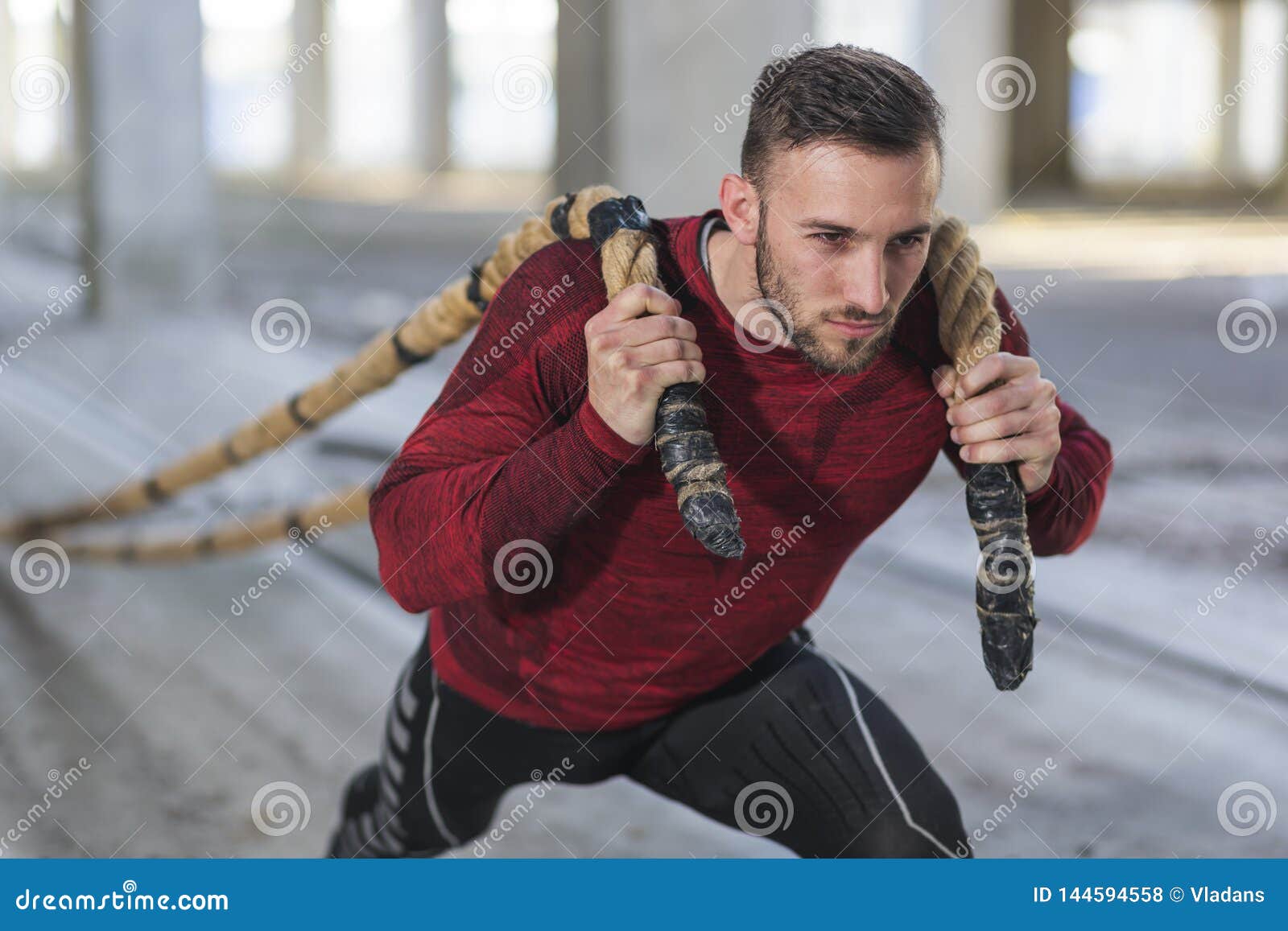Battle ropes training stock photo. Image of person, determination ...