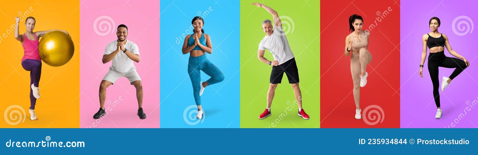 Athletic People Doing Different Workouts, Set of Full Length Shots ...