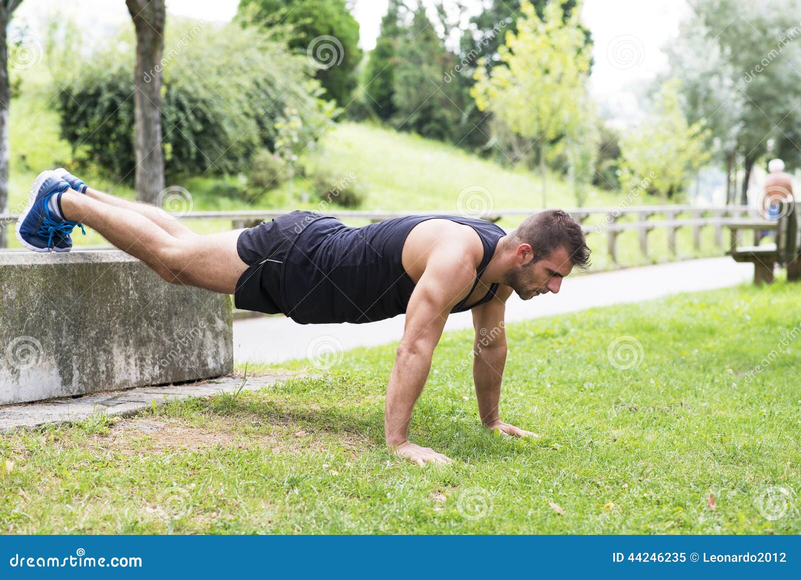 Athletic Strong Man Doing Pushups, Outdoor. Stock Image - Image of ...