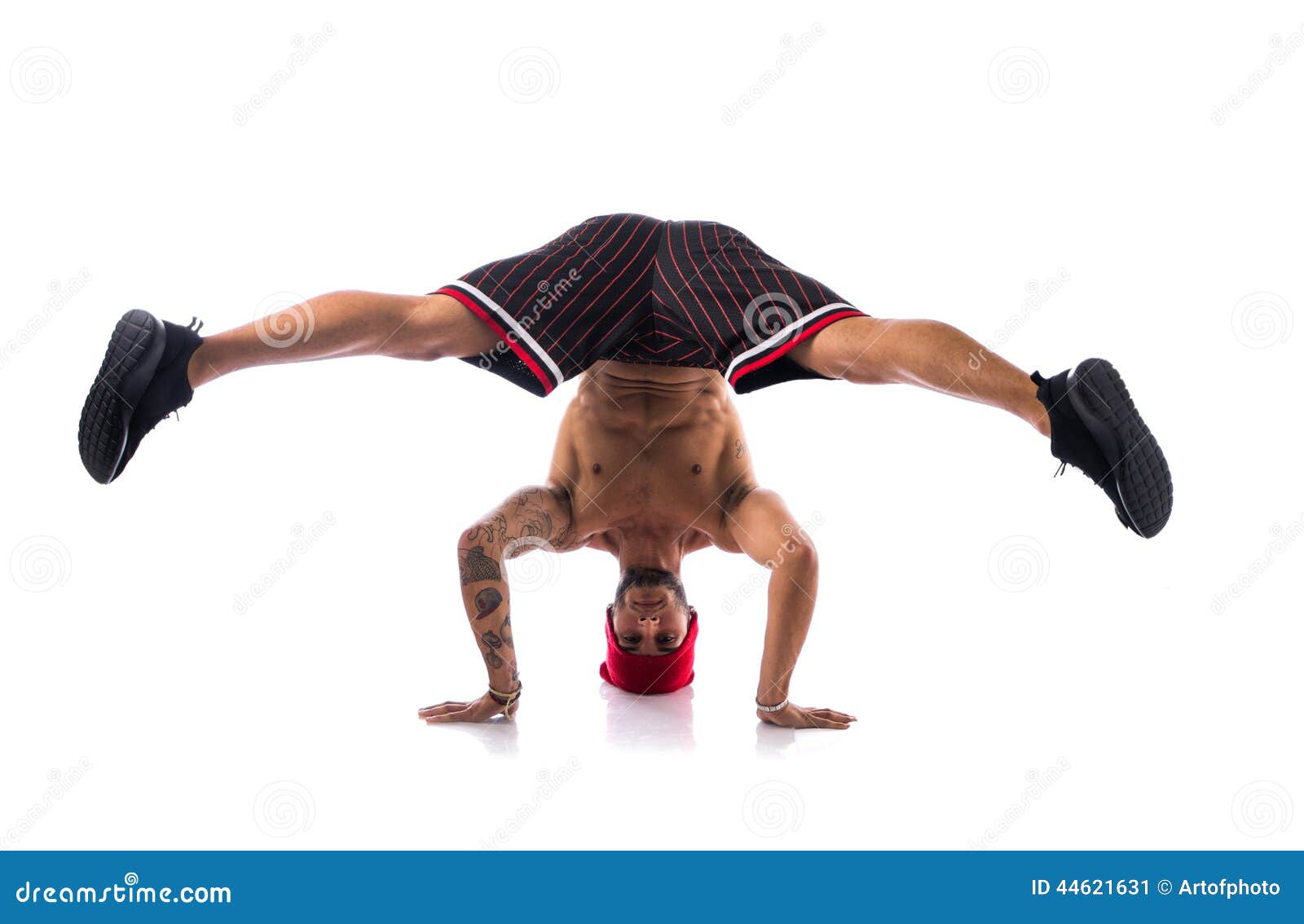 Athletic Trendy Shirtless Young Man Doing Break Dance Routine Stock ...