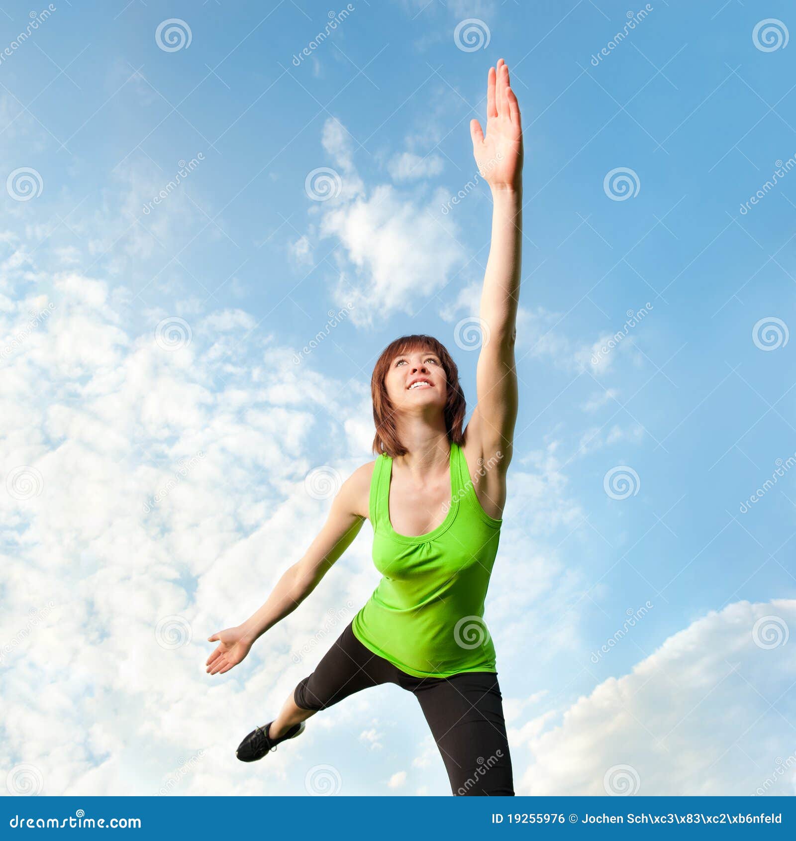 Athletic Woman Balancing in Front of Blue Sky Stock Photo - Image of ...