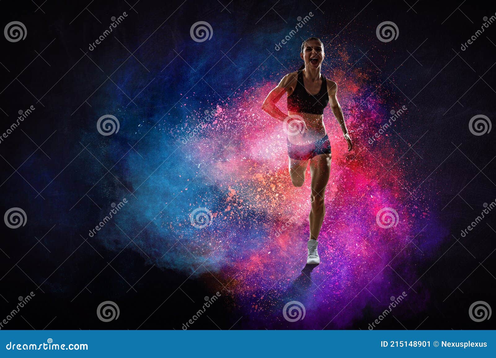 Athletic Woman Runner on Colourful Background Stock Image - Image of ...