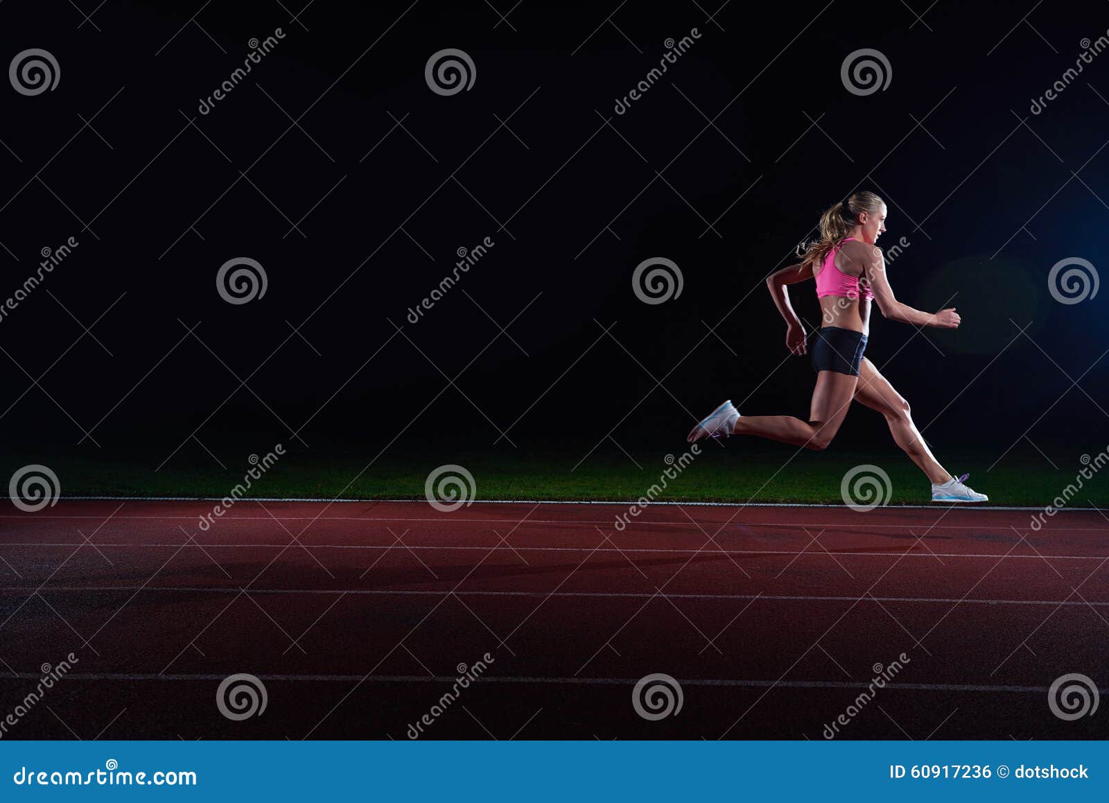 Athletic Woman Running on Track Stock Photo - Image of recreation ...