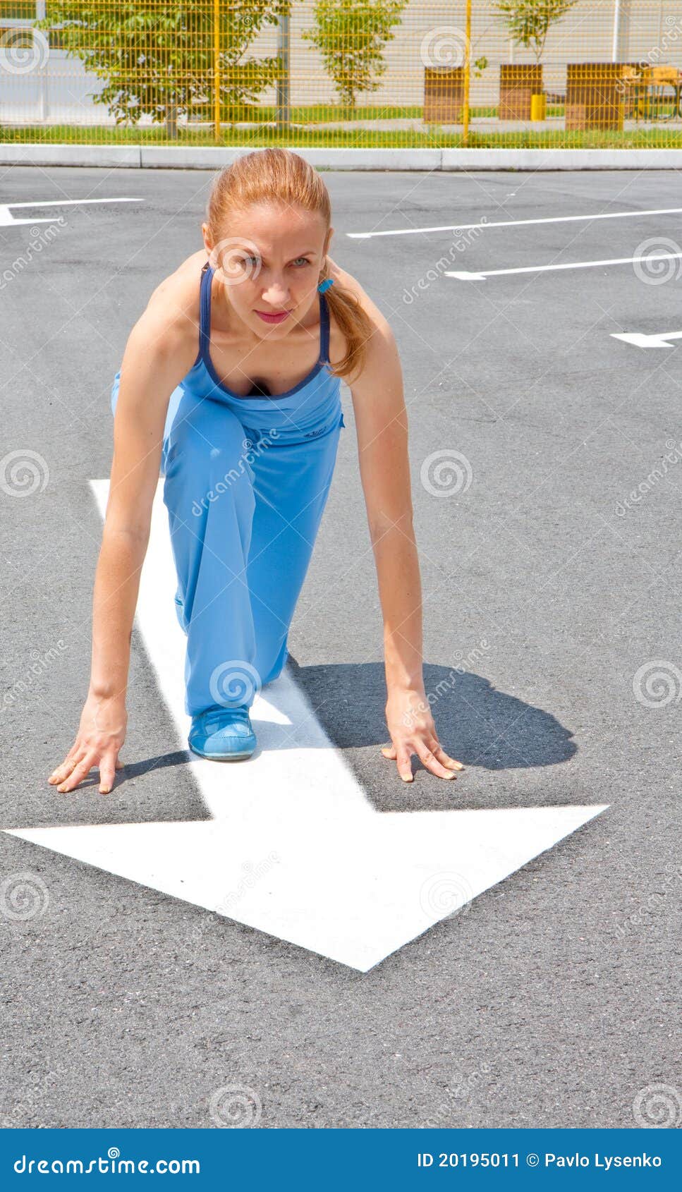 Athletic Woman in Start Position on Track Stock Image - Image of ...