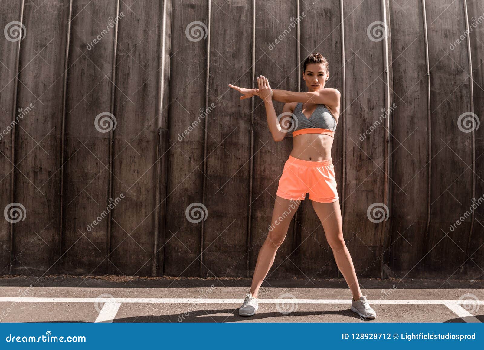 Athletic Woman Stretching Arms Stock Photo - Image of workout ...