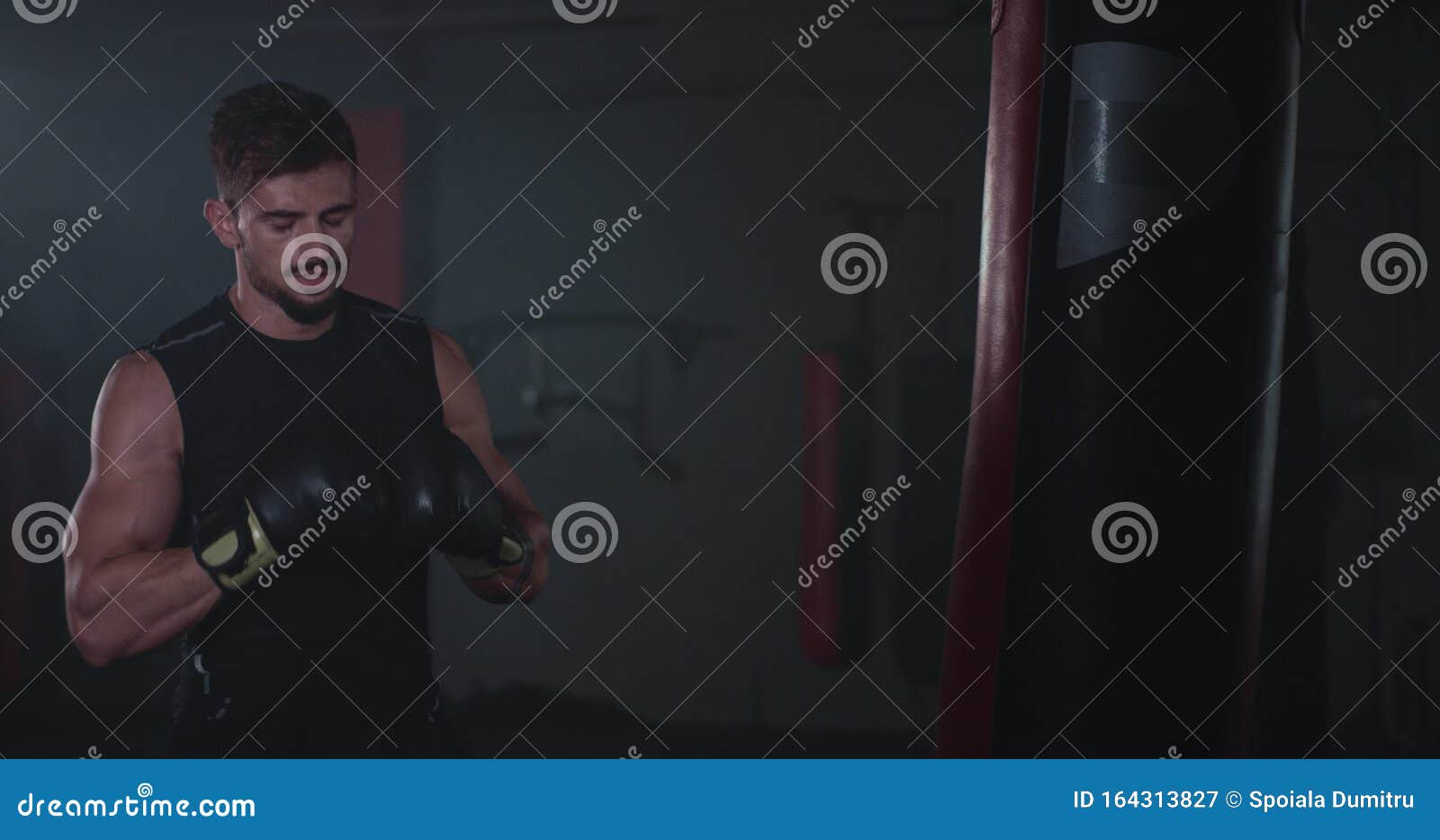 Athletic Young Guy Doing Intense a Hard Workout Training he Boxing ...