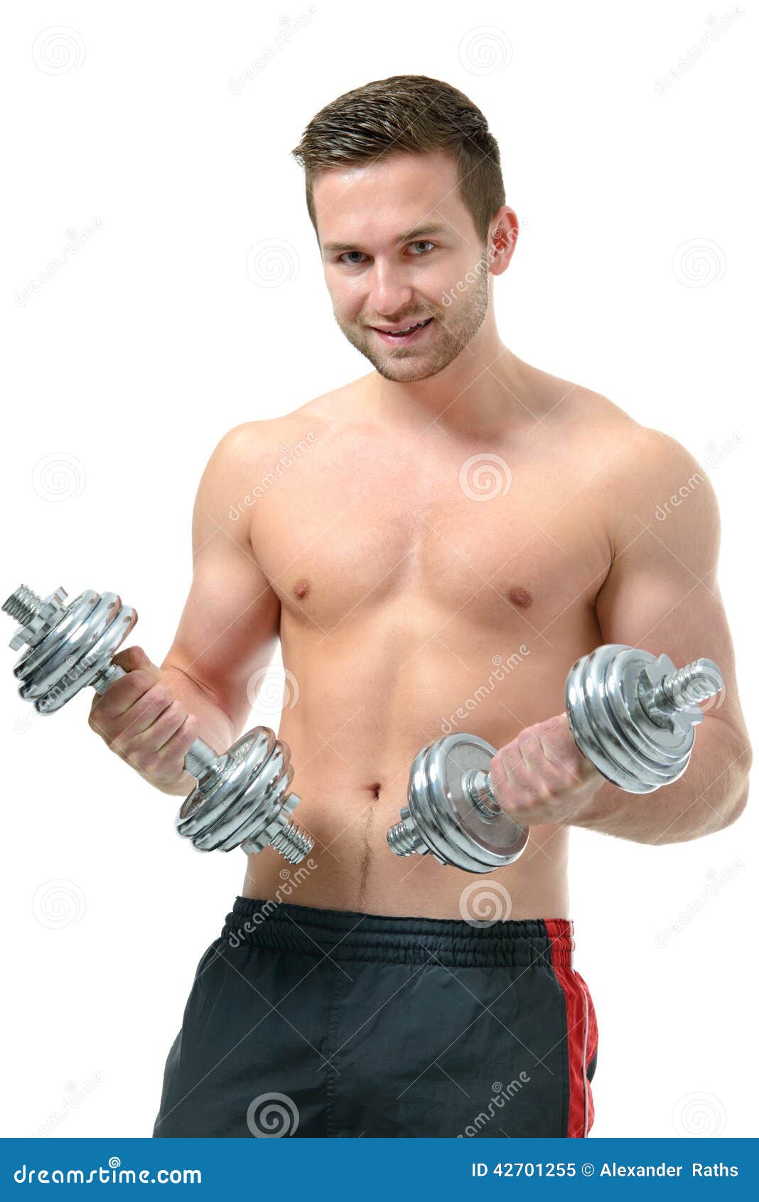 Athletic Young Man Doing Exercises with Dumbbells Stock Image - Image ...