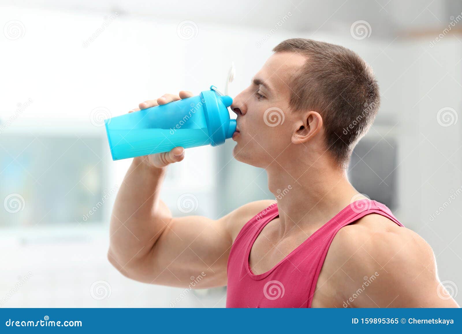 Athletic Young Man Drinking Protein Shake Stock Image - Image of ...