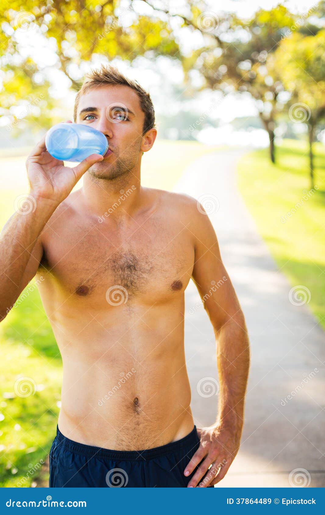 Athletic Young Man Drinking Water after Workout Stock Image - Image of ...