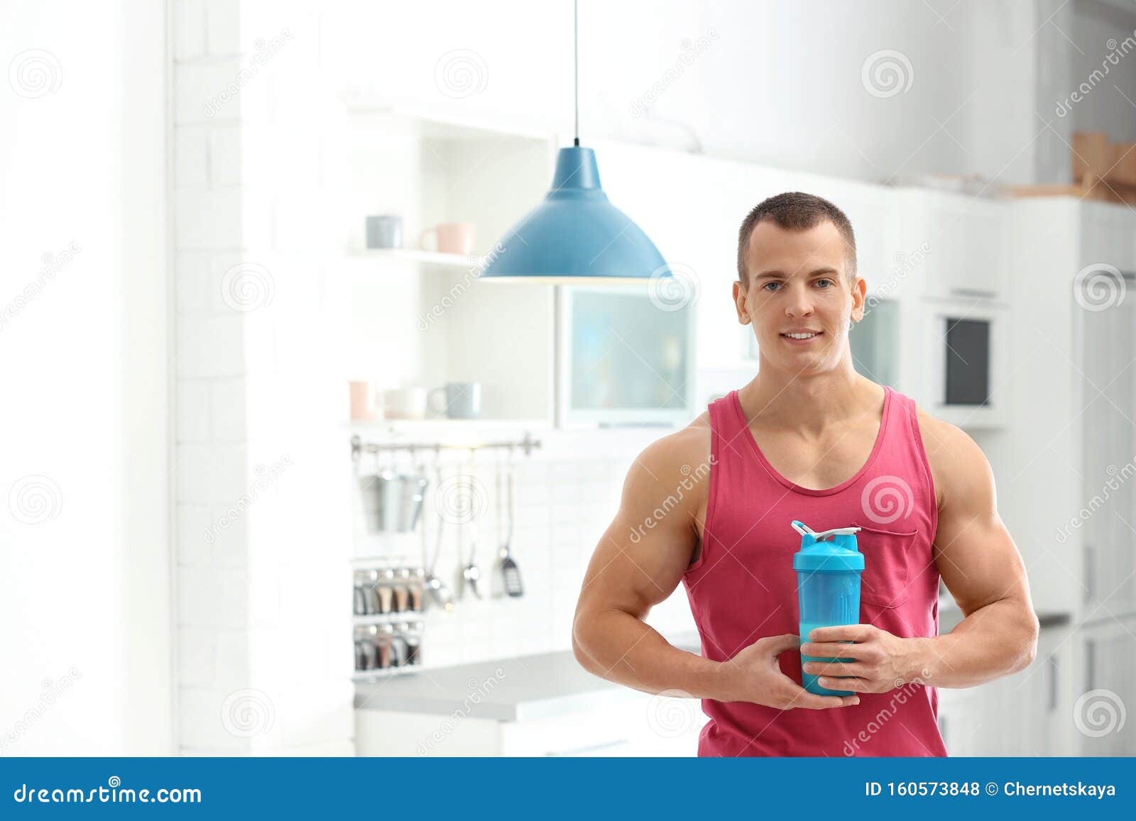 Athletic Young Man with Protein Shake Stock Photo - Image of adult ...