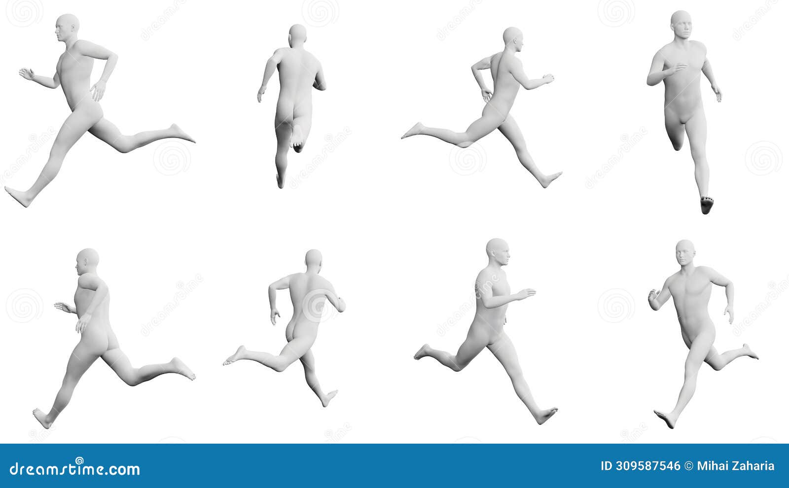 Athletic Young Man Running, Multiple Views (side, Front, Back), 360 ...