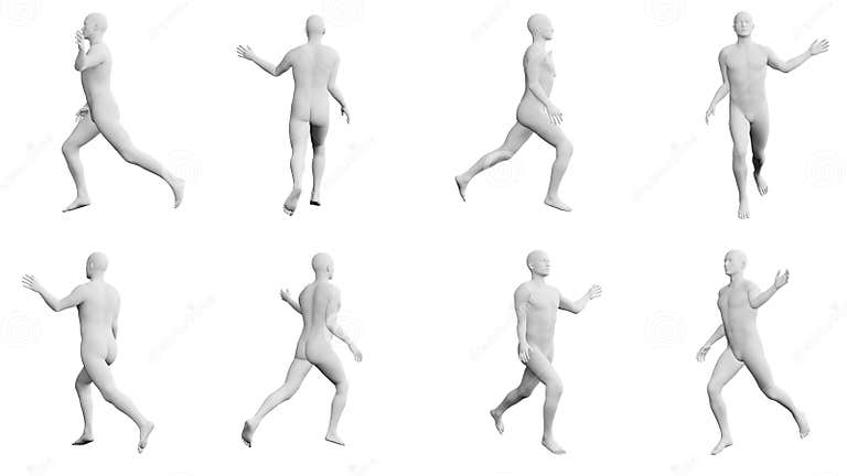 Athletic Young Man Running, Multiple Views (side, Front, Back), 360 ...