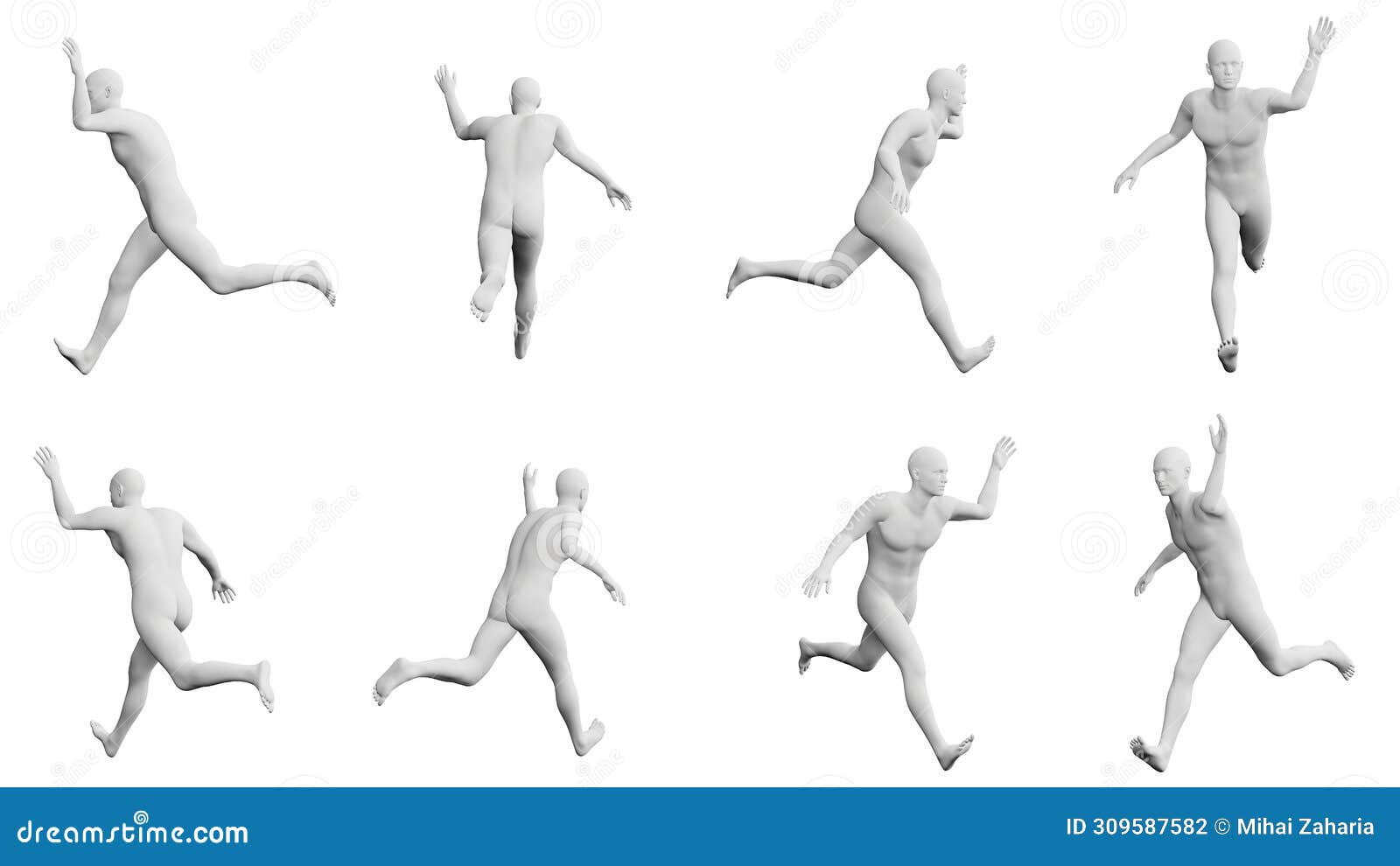 Athletic Young Man Running, Multiple Views (side, Front, Back), 360 ...
