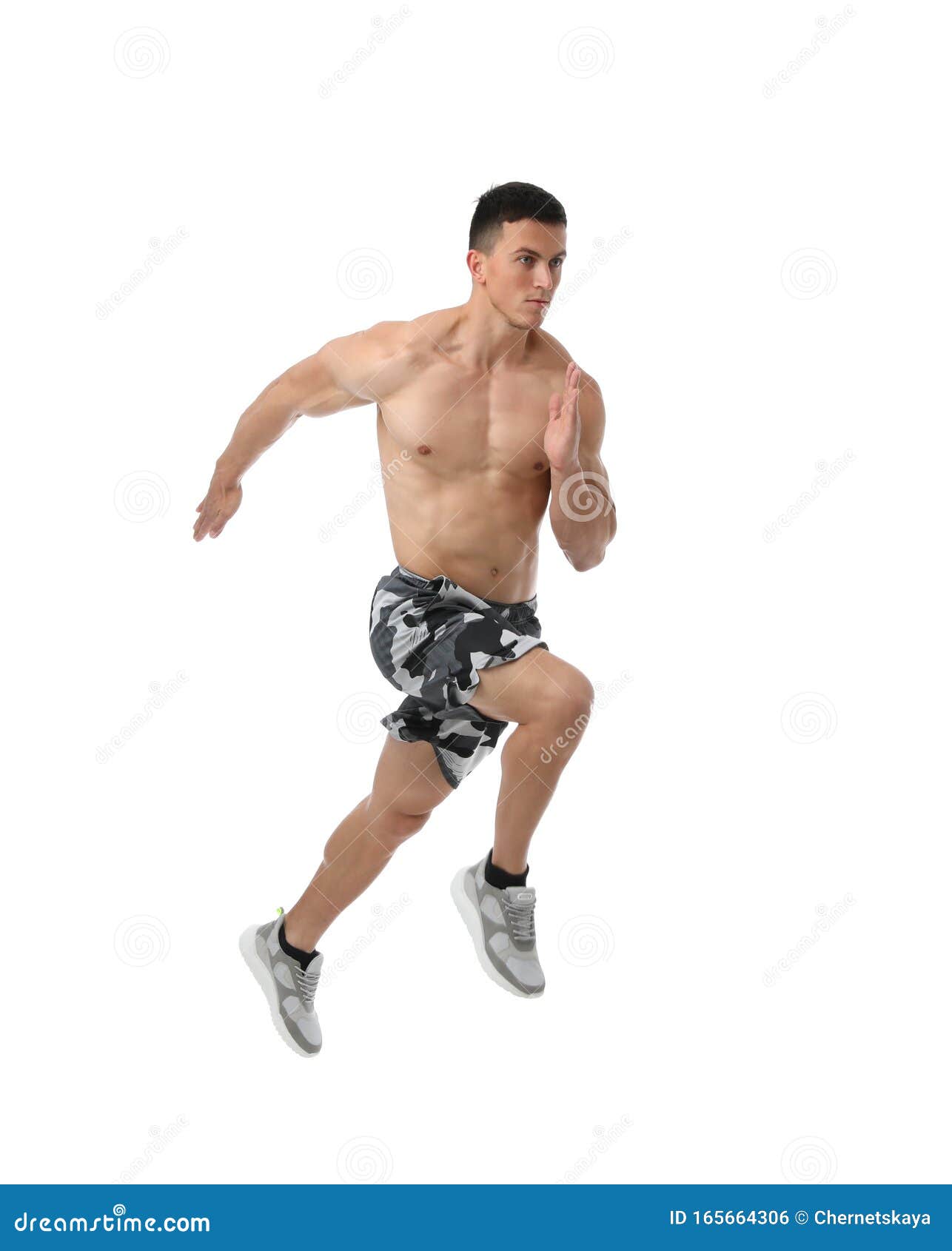 Athletic Young Man Running on White Stock Photo - Image of clothes ...
