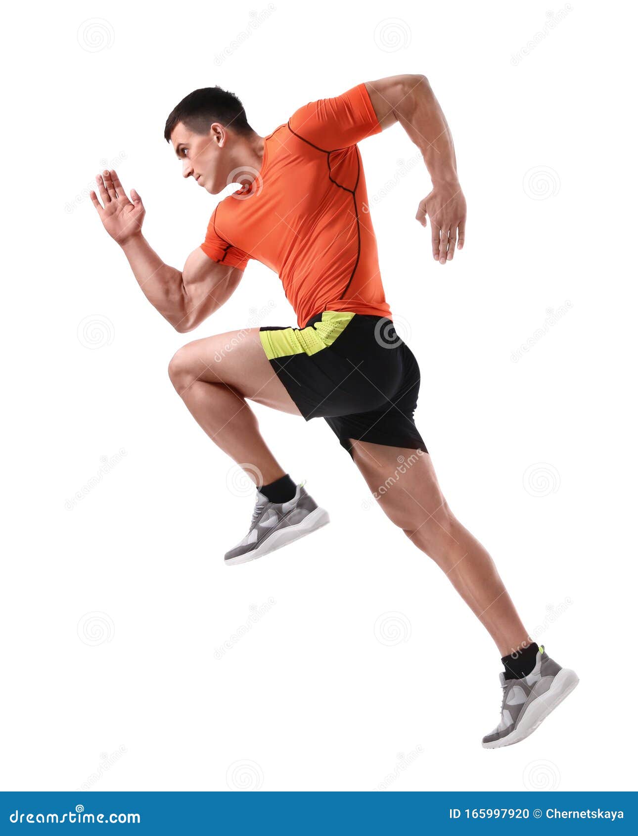 Athletic Young Man Running on White Background Stock Photo - Image of ...