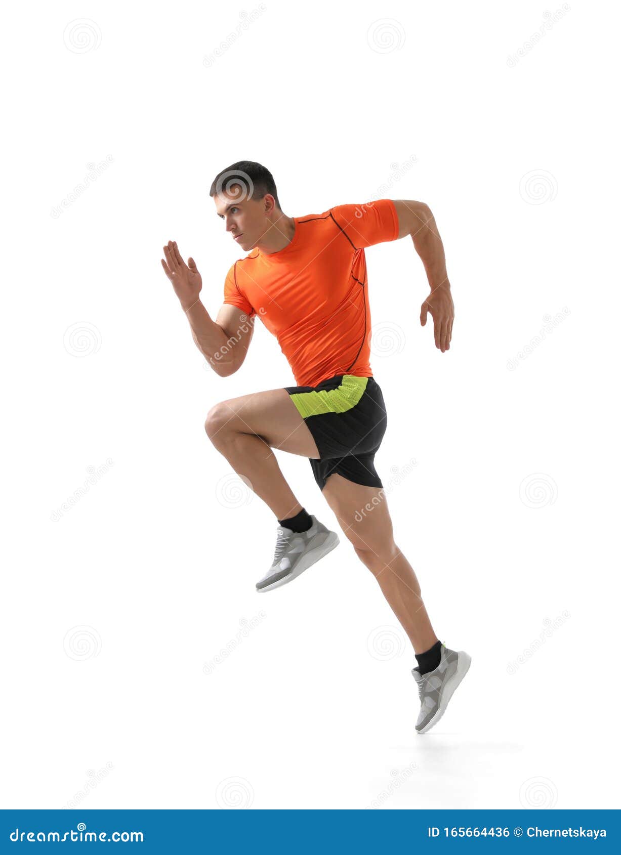 Athletic Young Man Running on White, Side View Stock Photo - Image of ...