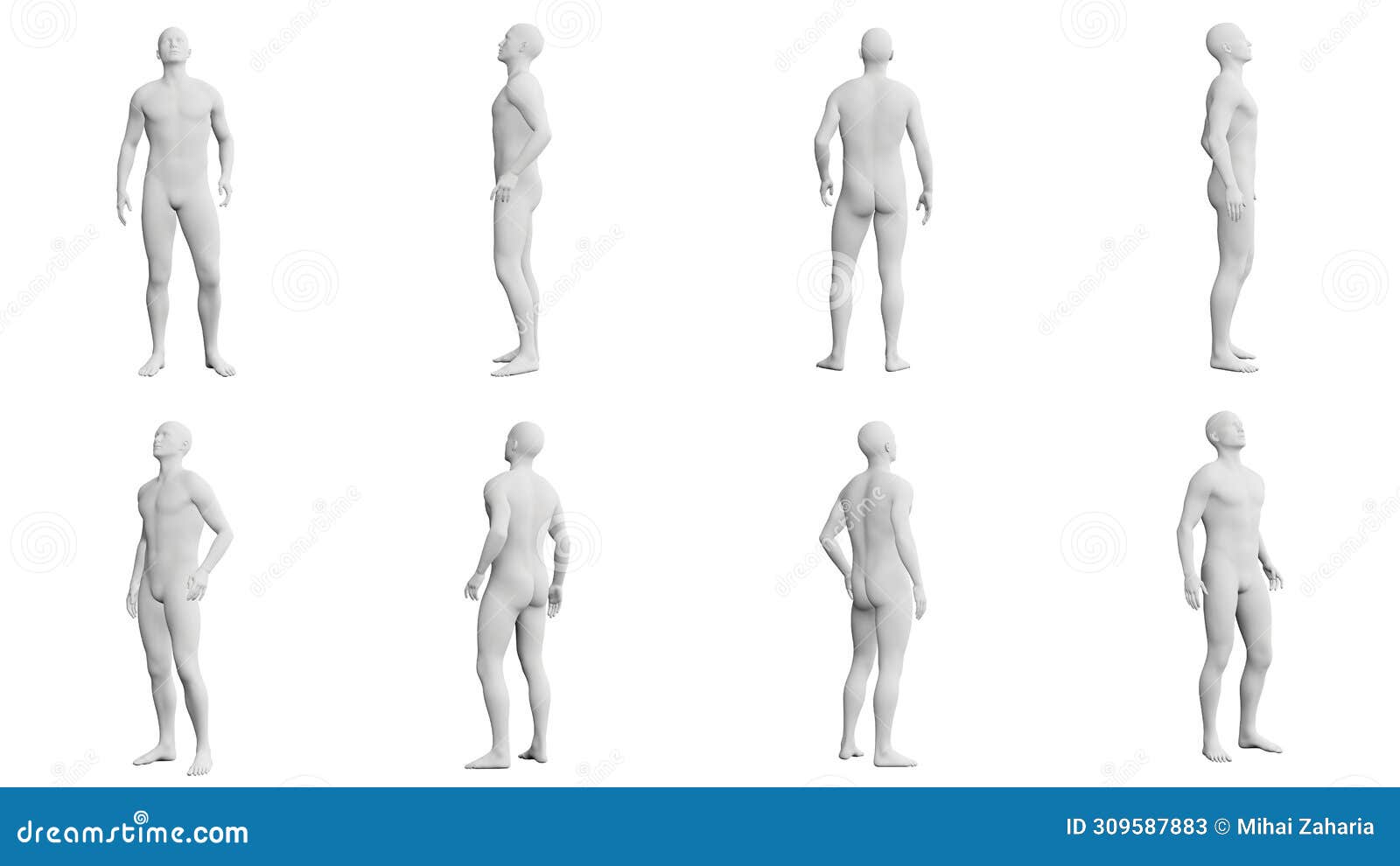 Athletic Young Man Standing and Looking, Multiple Views (side, Front ...