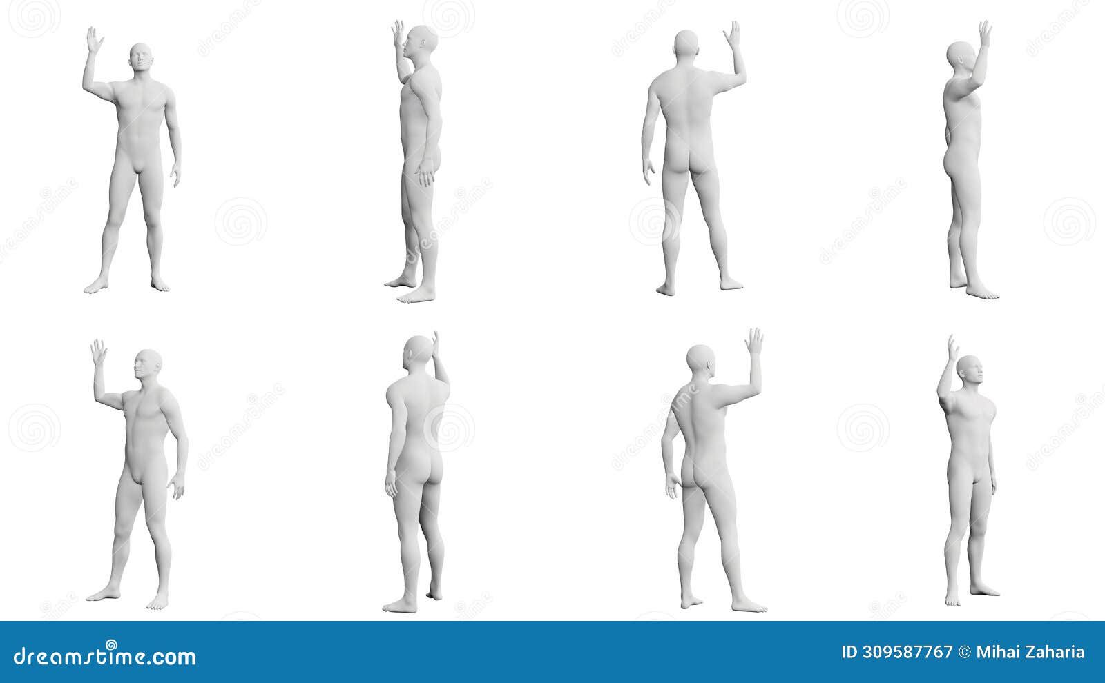 Athletic Young Man Standing and Waving, Multiple Views (side, Front ...