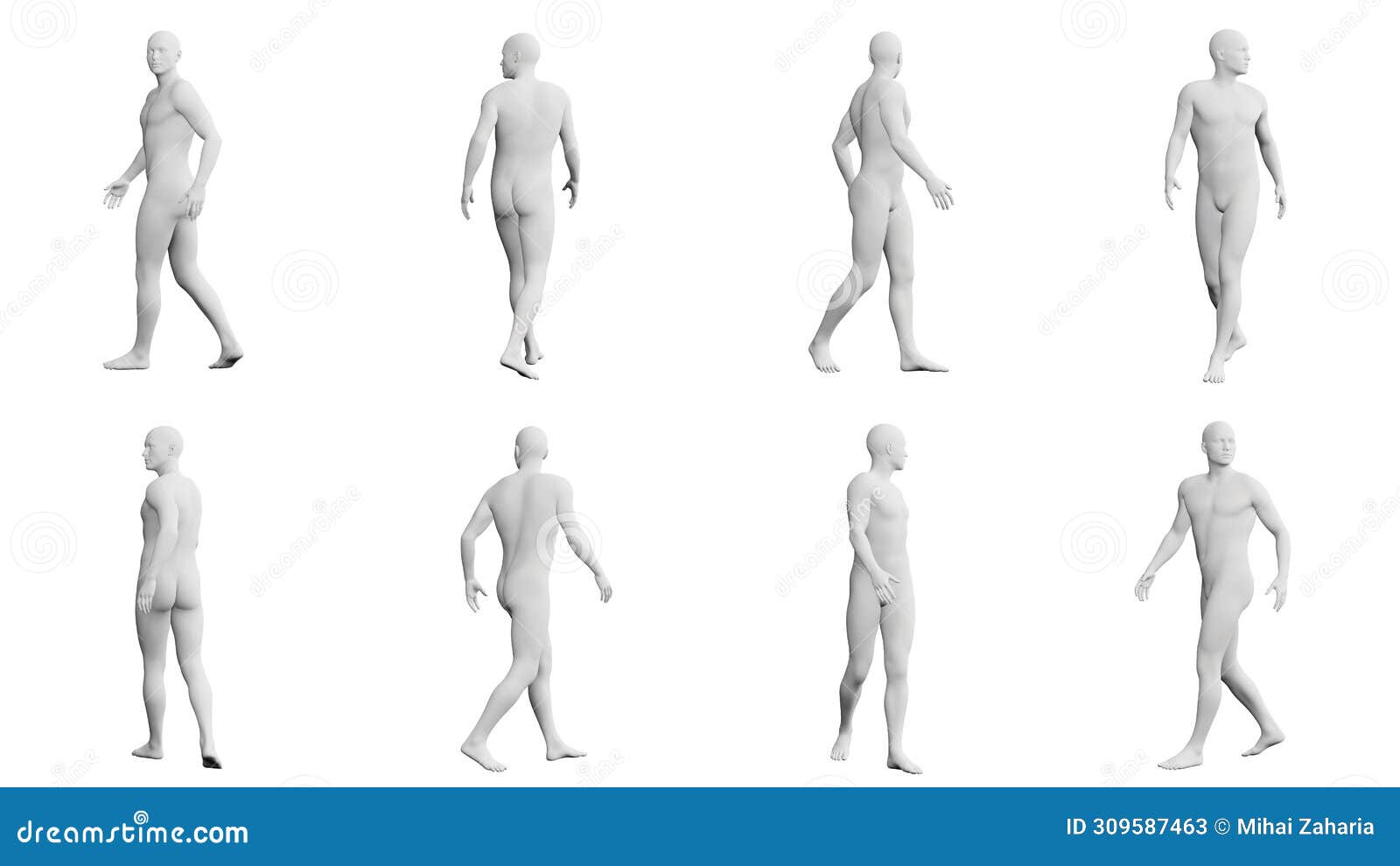 Athletic Young Man Walking and Looking Back Over Shoulder, Multiple ...