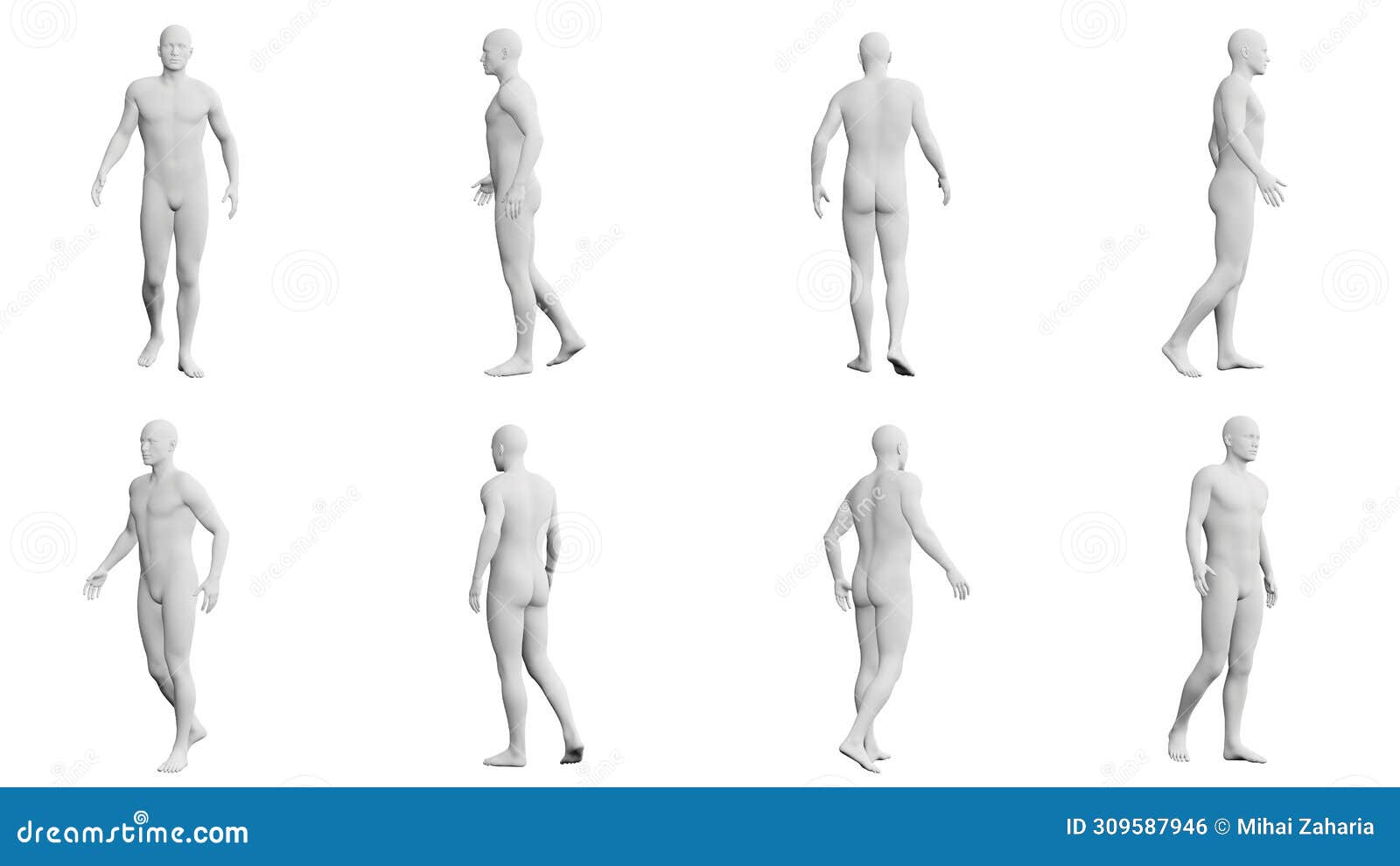 Athletic Young Man Walking, Multiple Views (side, Front, Back), 360 ...