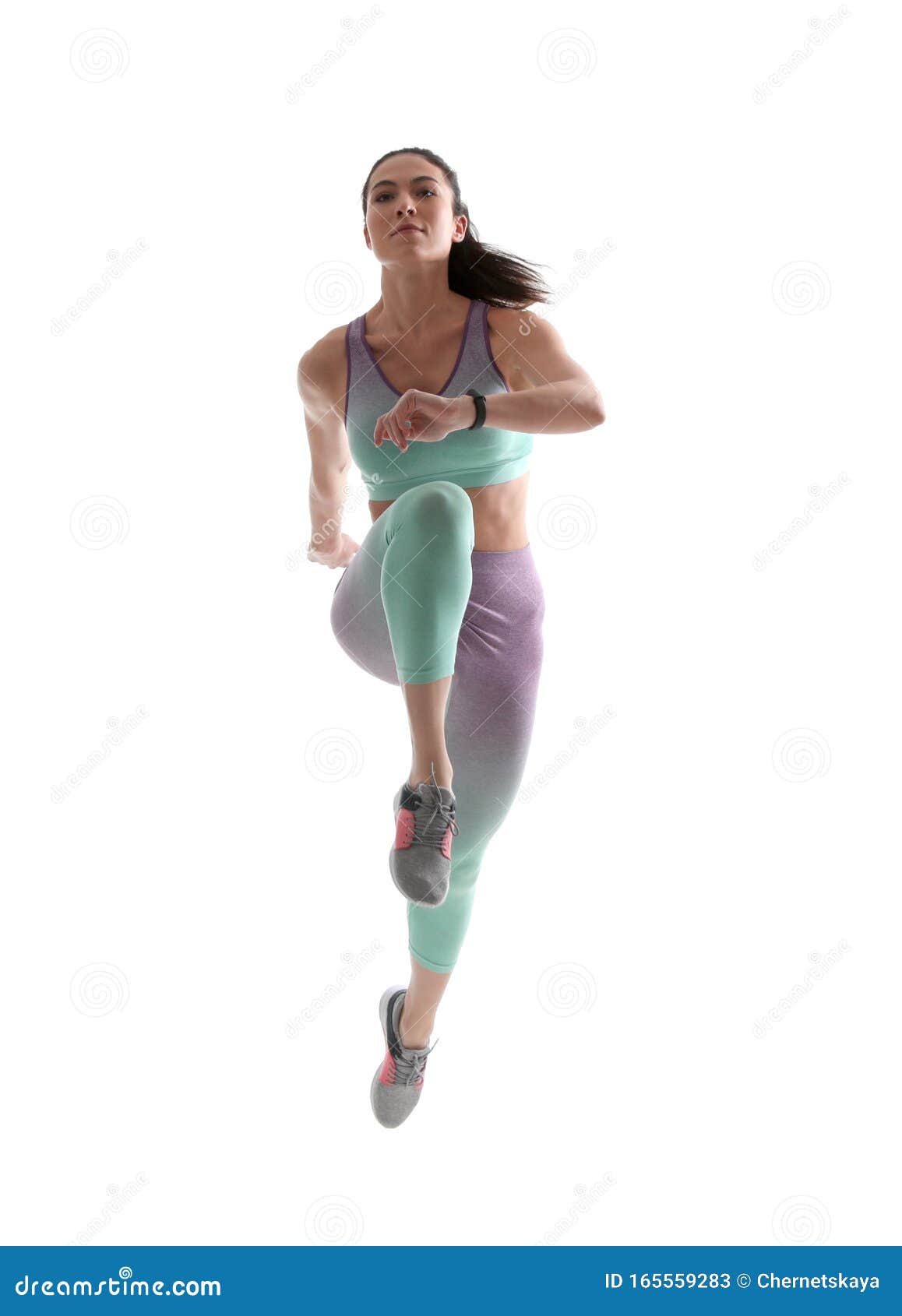 Athletic Young Woman Running on Background Stock Image - Image of ...